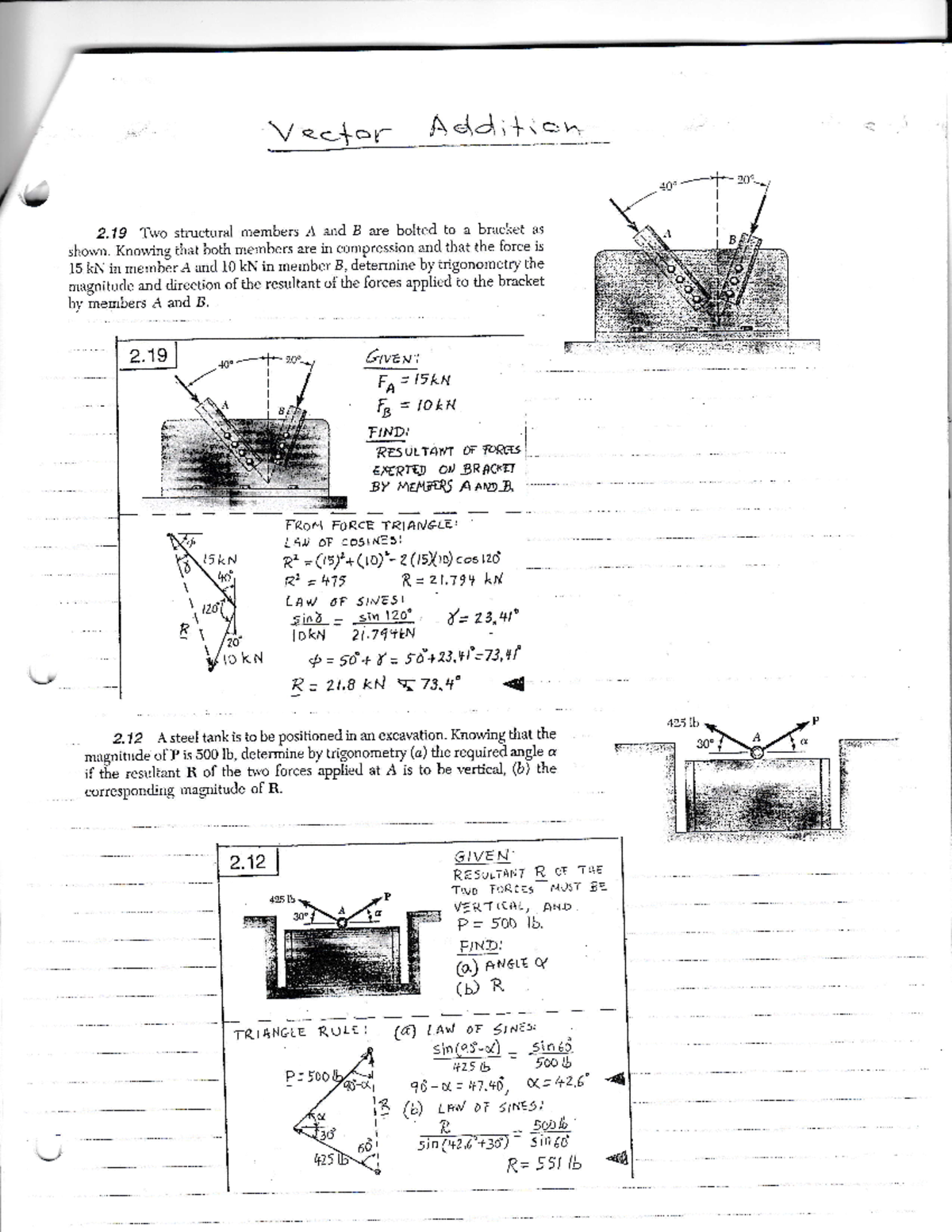 Vector addition problem solutions 0 - \ o-
