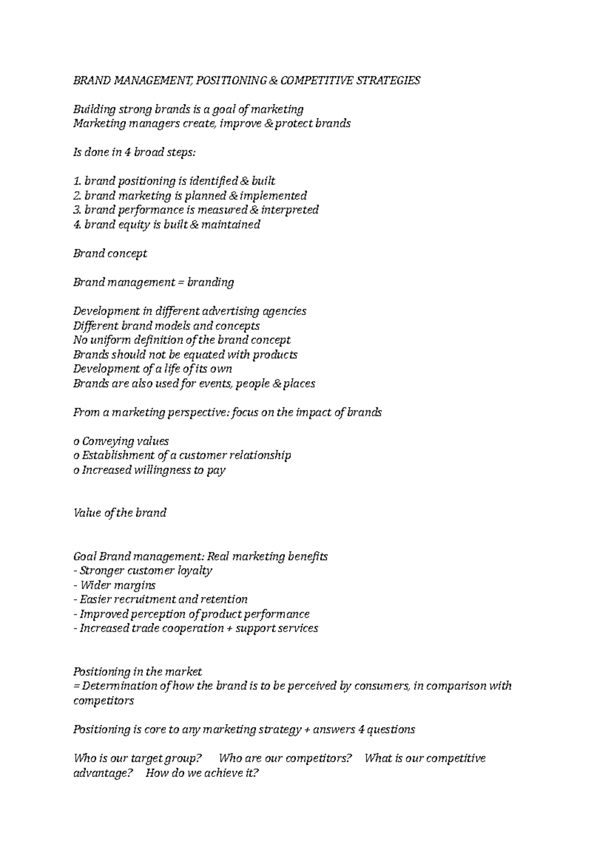 Brand Management - Notes in marketing - BRAND MANAGEMENT, POSITIONING ...