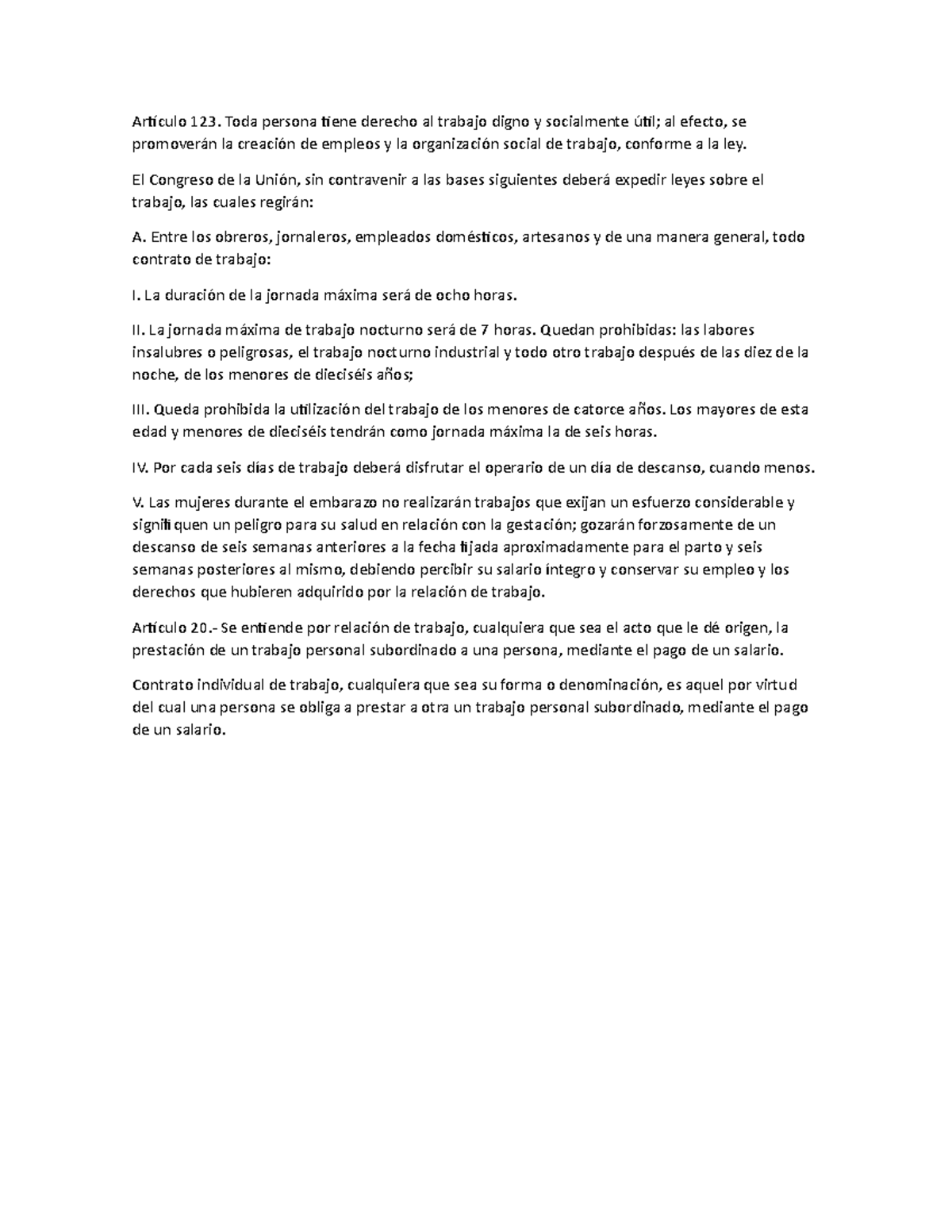 Artículo 123 y 20 - Resumen sobre los articulos 123 y 20 de la ...