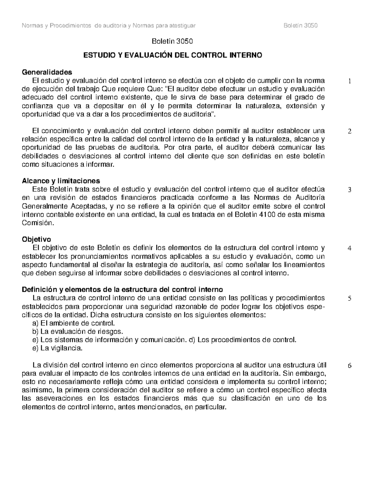 1 - CONTROL INTERNO - Boletín 3050 ESTUDIO Y EVALUACIÓN DEL CONTROL ...