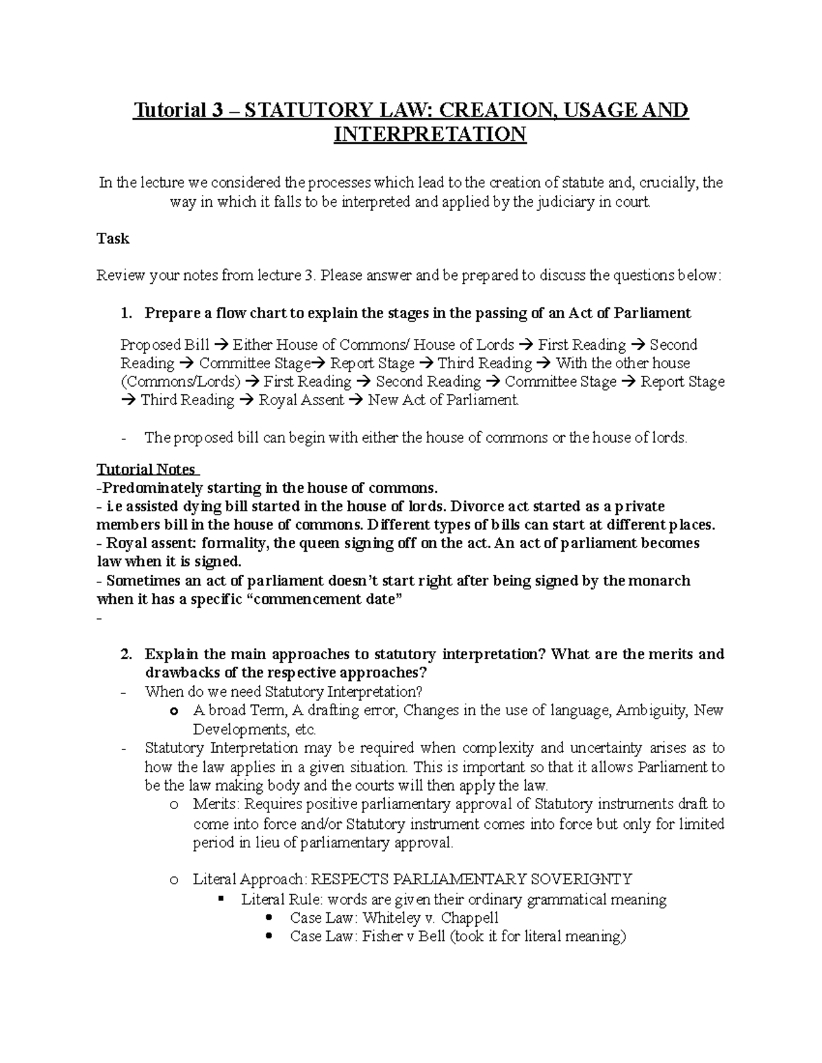 Tutorial 3 - Tutorial 3 – STATUTORY LAW: CREATION, USAGE AND ...
