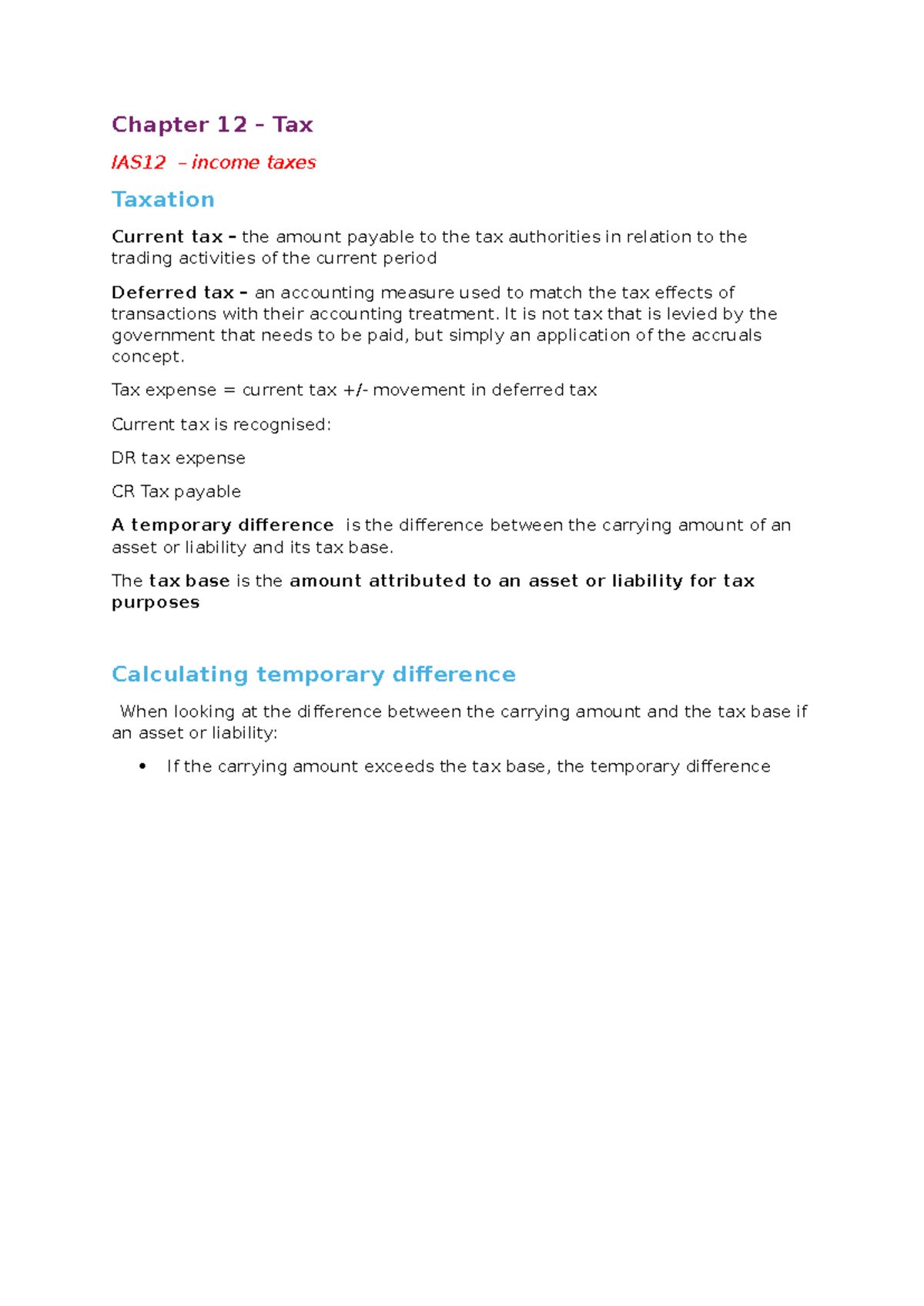 SBR Chapter 12 - Tax - Kaplan book notes on Tax - Chapter 12 – Tax ...