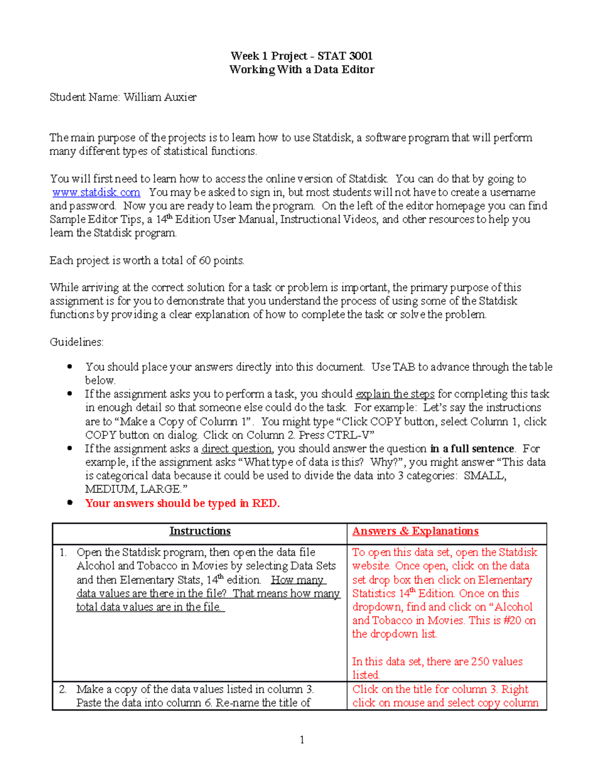 WK1PROJ+Auxier+W - Week 1 Project - Week 1 Project - STAT 3001 Working With a Data Editor ...