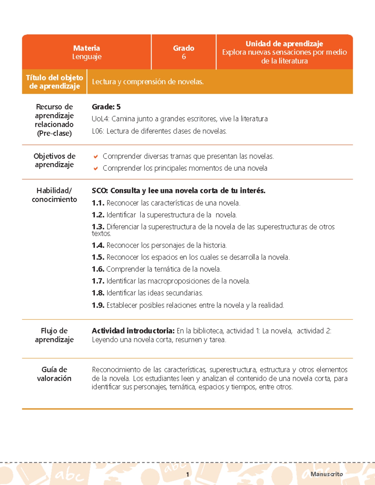 Español 13 DE Junio Sexto - Materia Lenguaje Grado 6 Unidad de ...