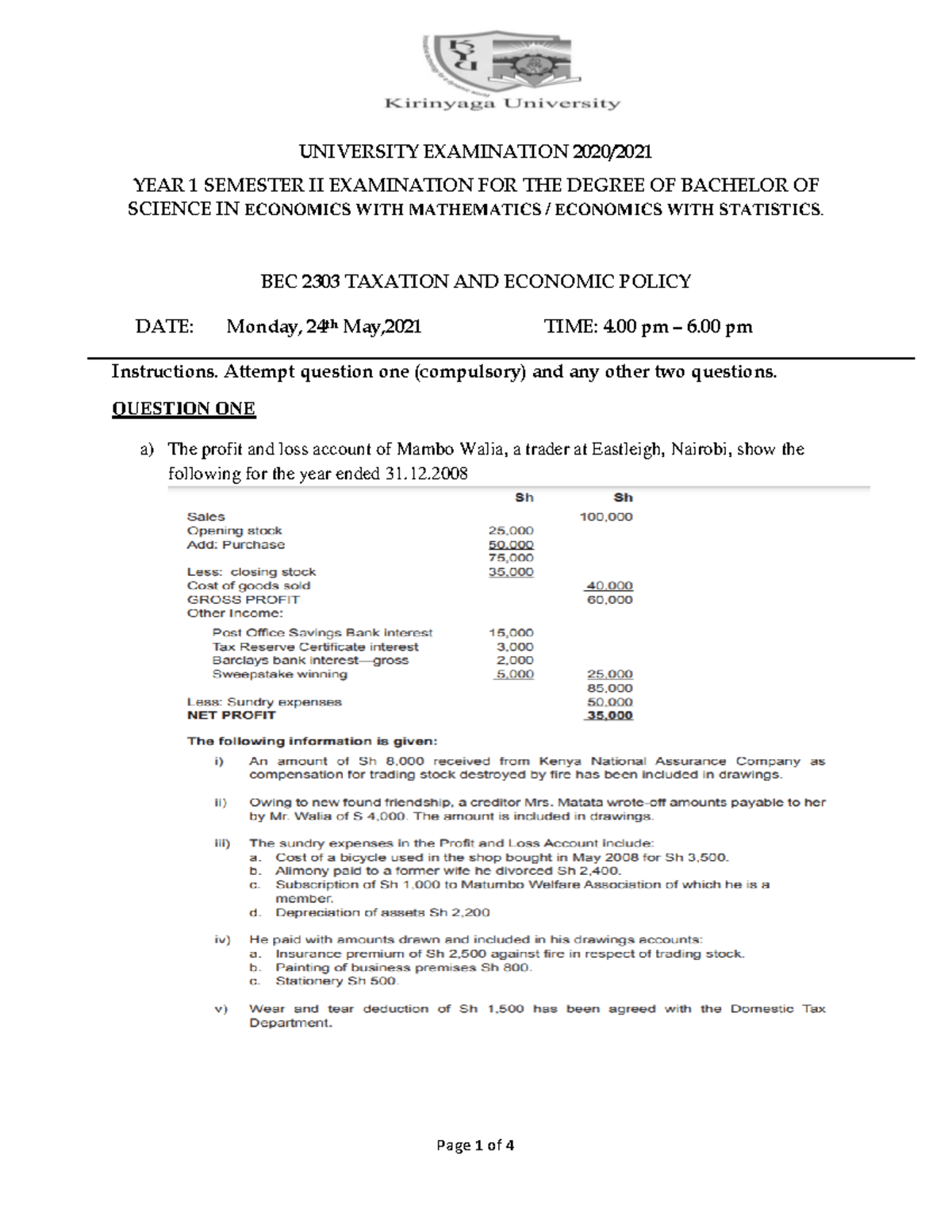 BEC 2303 Taxation and Economic Policy Year i Semester ii - UNIVERSITY ...