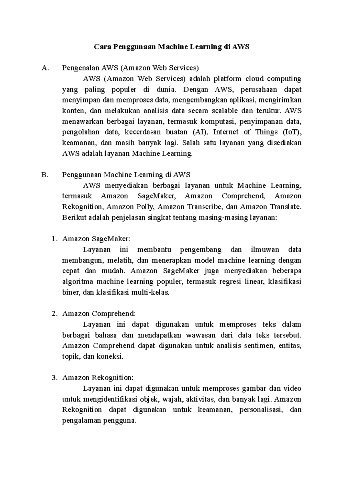 Cara Penggunaan Machine Learning di AWS - Pengenalan AWS (Amazon Web ...