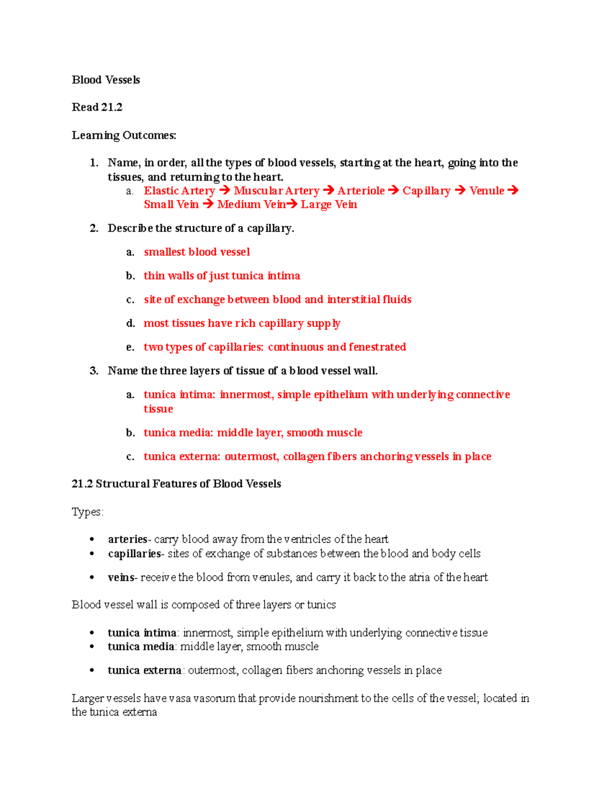 Chapter 21 Blood Vessels - Blood Vessels Read 21 Learning Outcomes: 1 ...