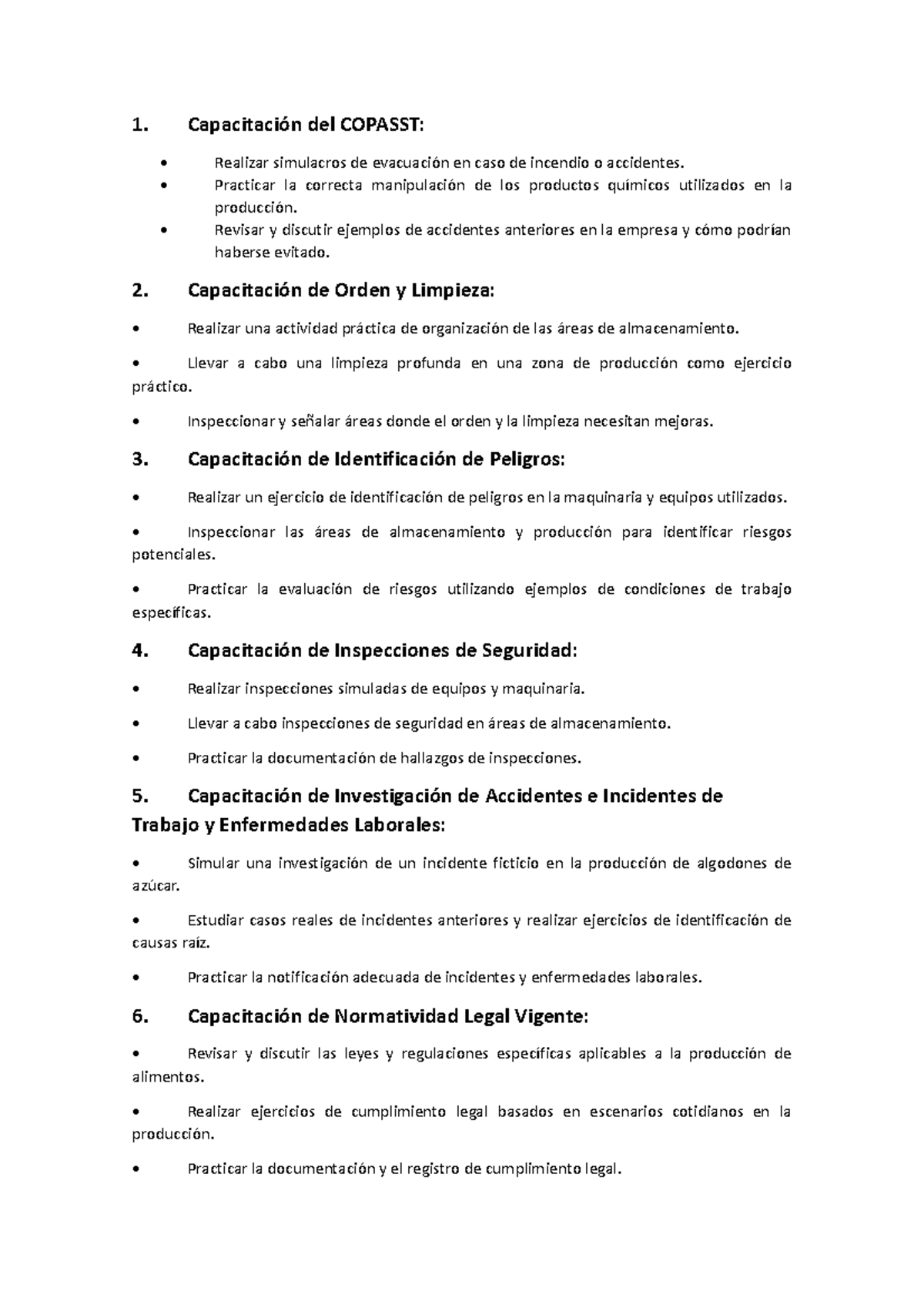 Actividades copasst - 1. Capacitación del COPASST: • Realizar ...