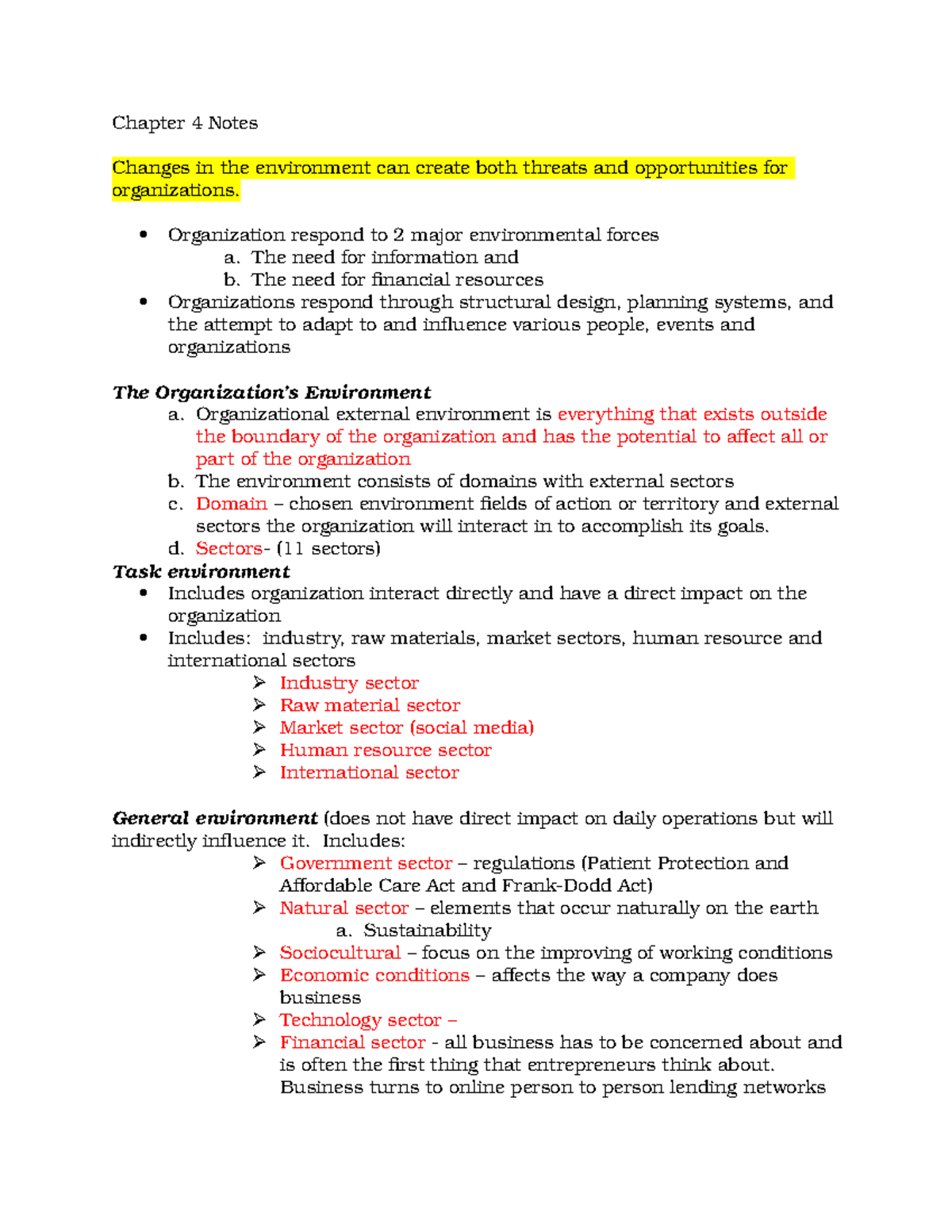 Chapter 4 notes - Chapter 4 Notes Changes in the environment can create ...