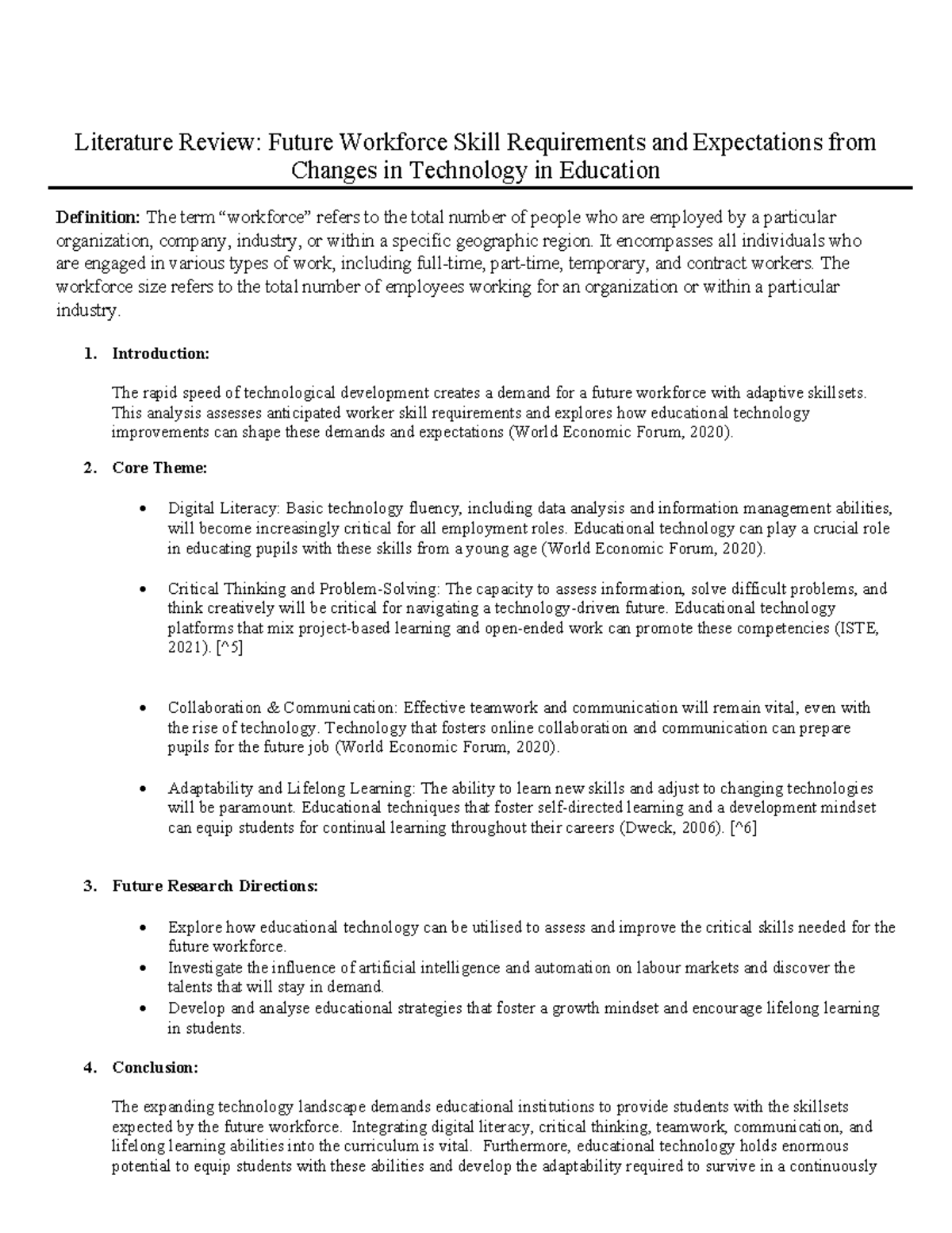 Future workforce skill requirements and expectation from changes in ...