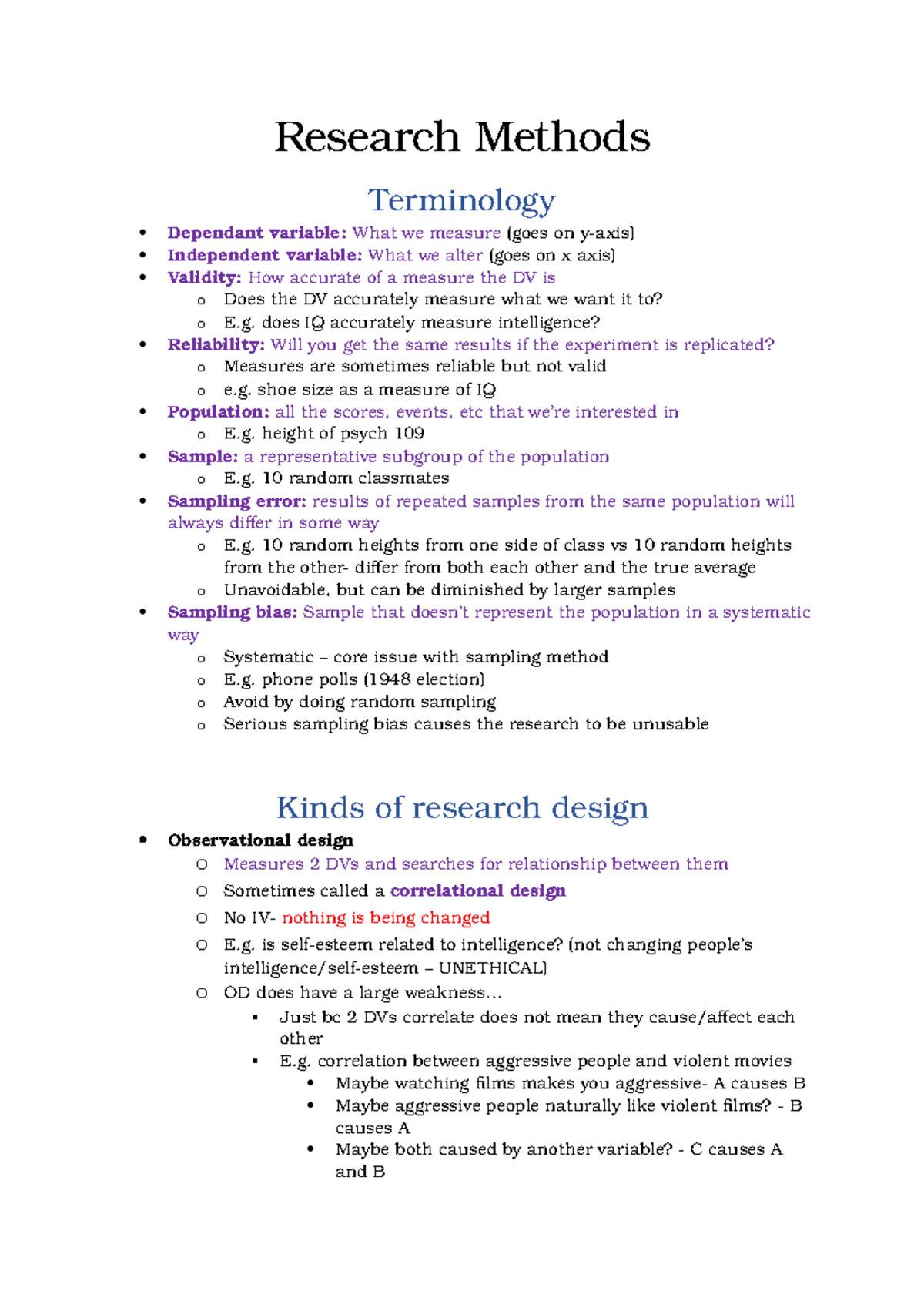 1. Research Methods Notes - Research Methods Terminology Dependant ...