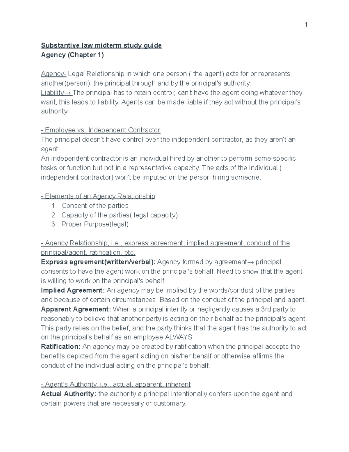 Midterm Substantive LAW Study Guide - Substantive law midterm study ...
