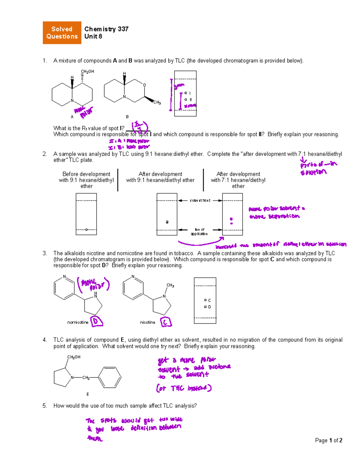 Unit 8 solved questions - Page 1 of 2 Solved Questions Chemistry 337 ...