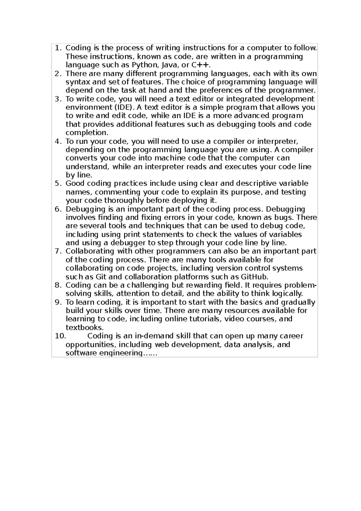 Document 3 copy copy - Vvnn - Coding is the process of writing ...