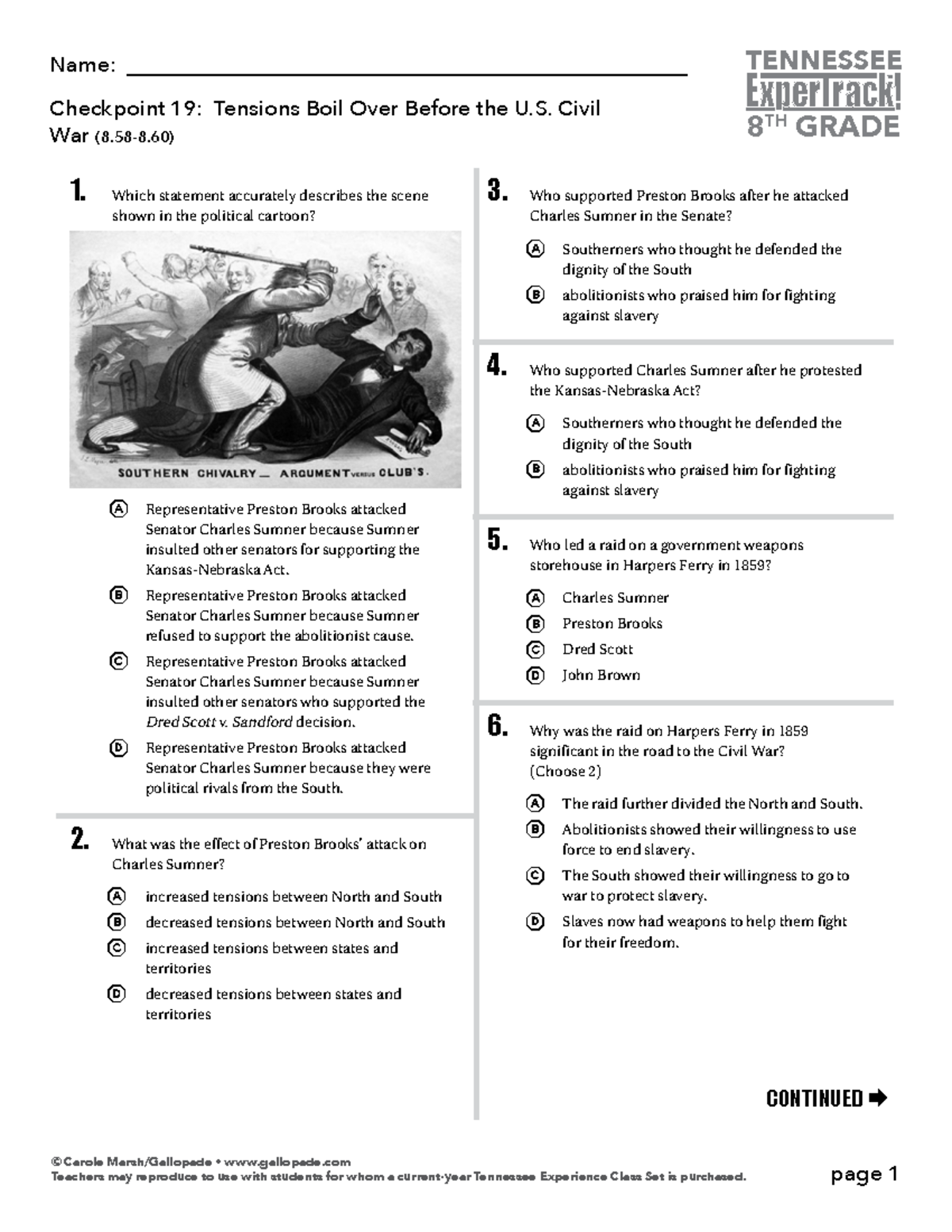 Chapter 19 test - © Carole Marsh/Gallopade • gallopade Teachers may ...