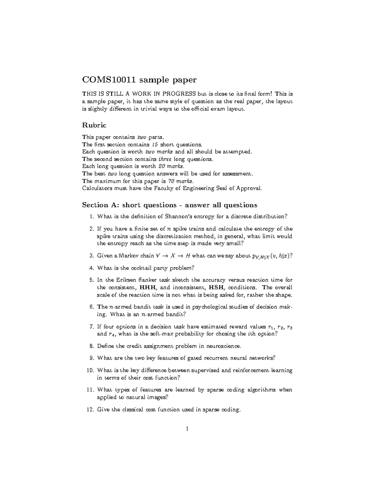 2019 past paper - COMS10011 sample paper THIS IS STILL A WORK IN ...