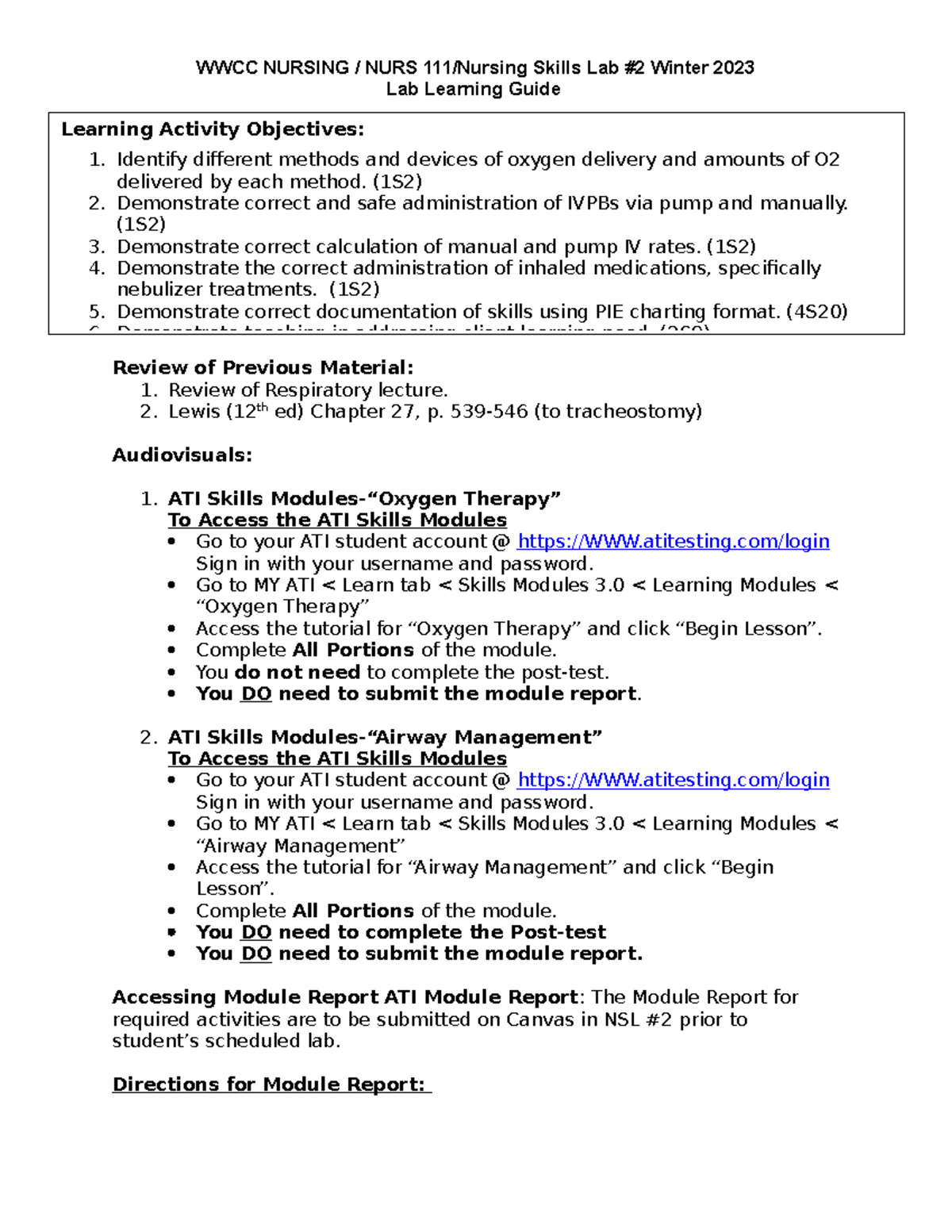 NSL #2 Lab Learning Guide W - Lab Learning Guide Review of Previous ...
