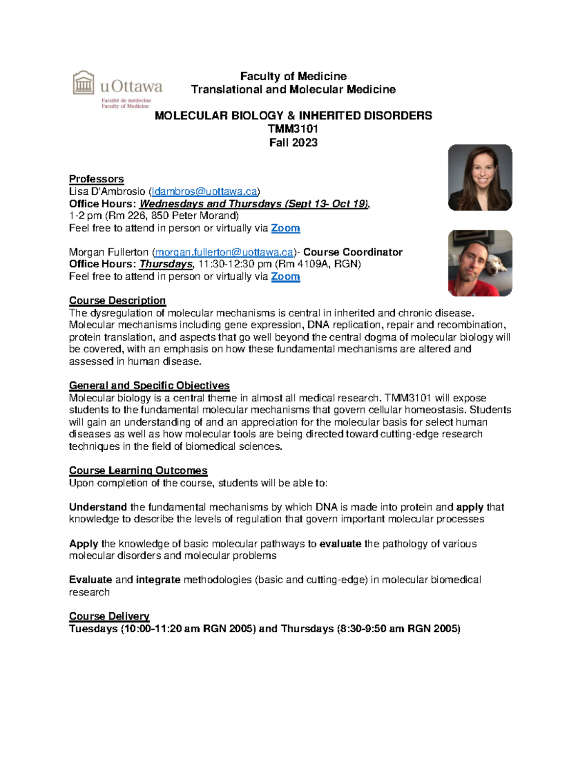 TMM 3101 Syllabus- 2023 - Faculty of Medicine Translational and ...