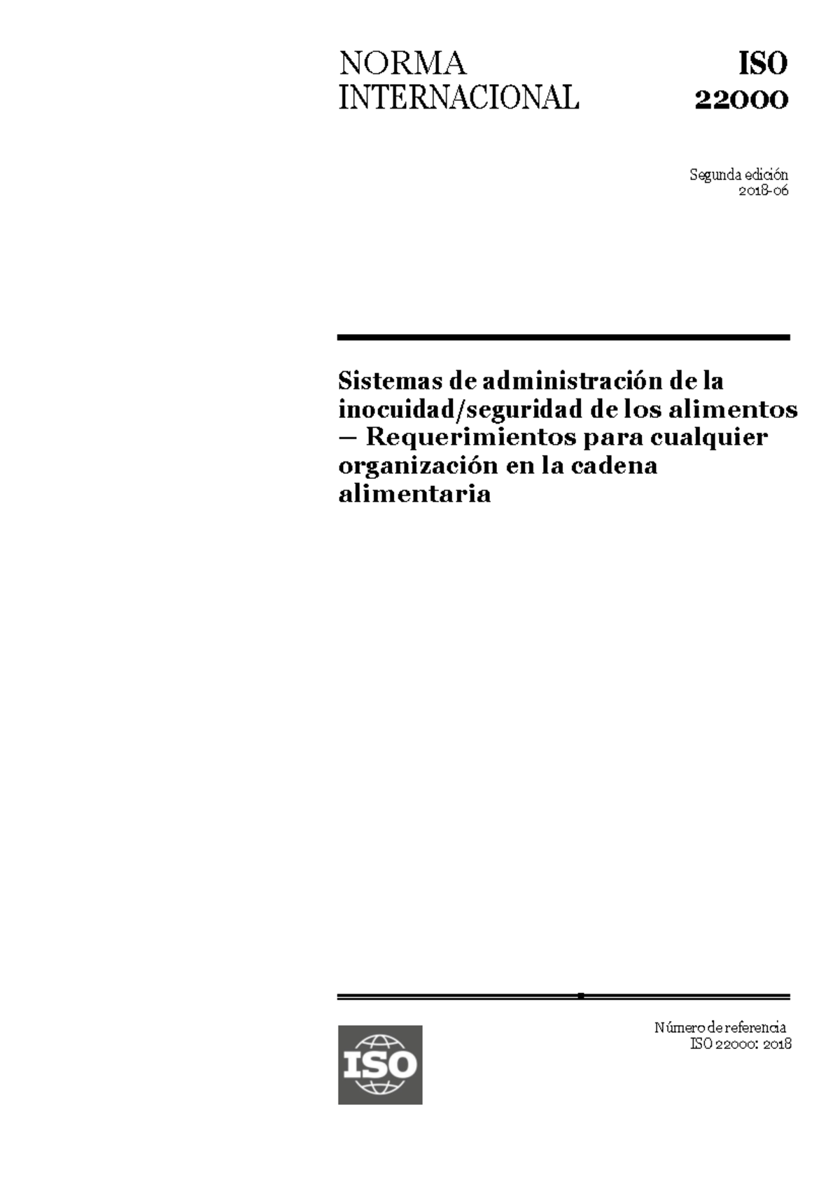 ISO22000 2018 para capacitación - NORMA INTERNACIONAL ISO 22000 Segunda edición 2018- Sistemas ...