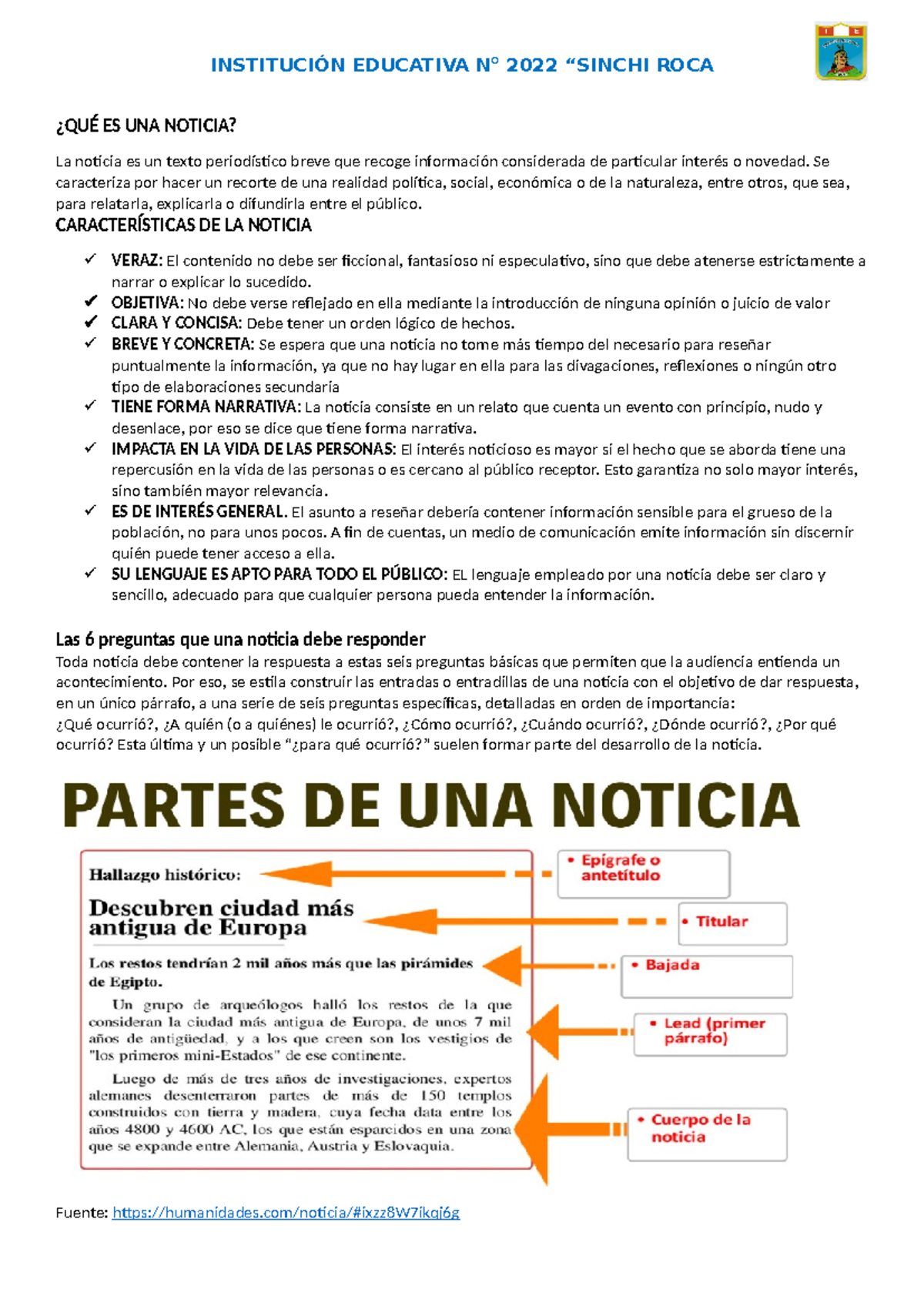 QUÉ ES UNA Noticia - INSTITUCIÓN EDUCATIVA N° 2022 “SINCHI ROCA ¿QUÉ ES ...