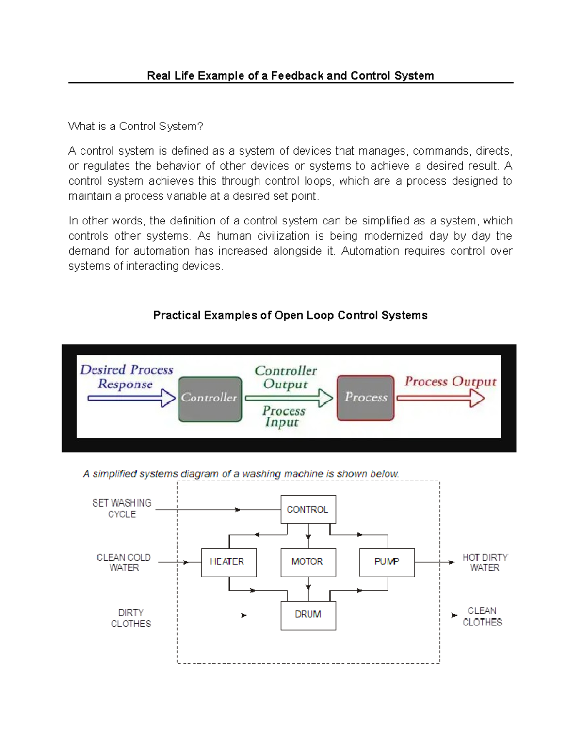 Real Life Example of a Feedback and Control System - A control system ...