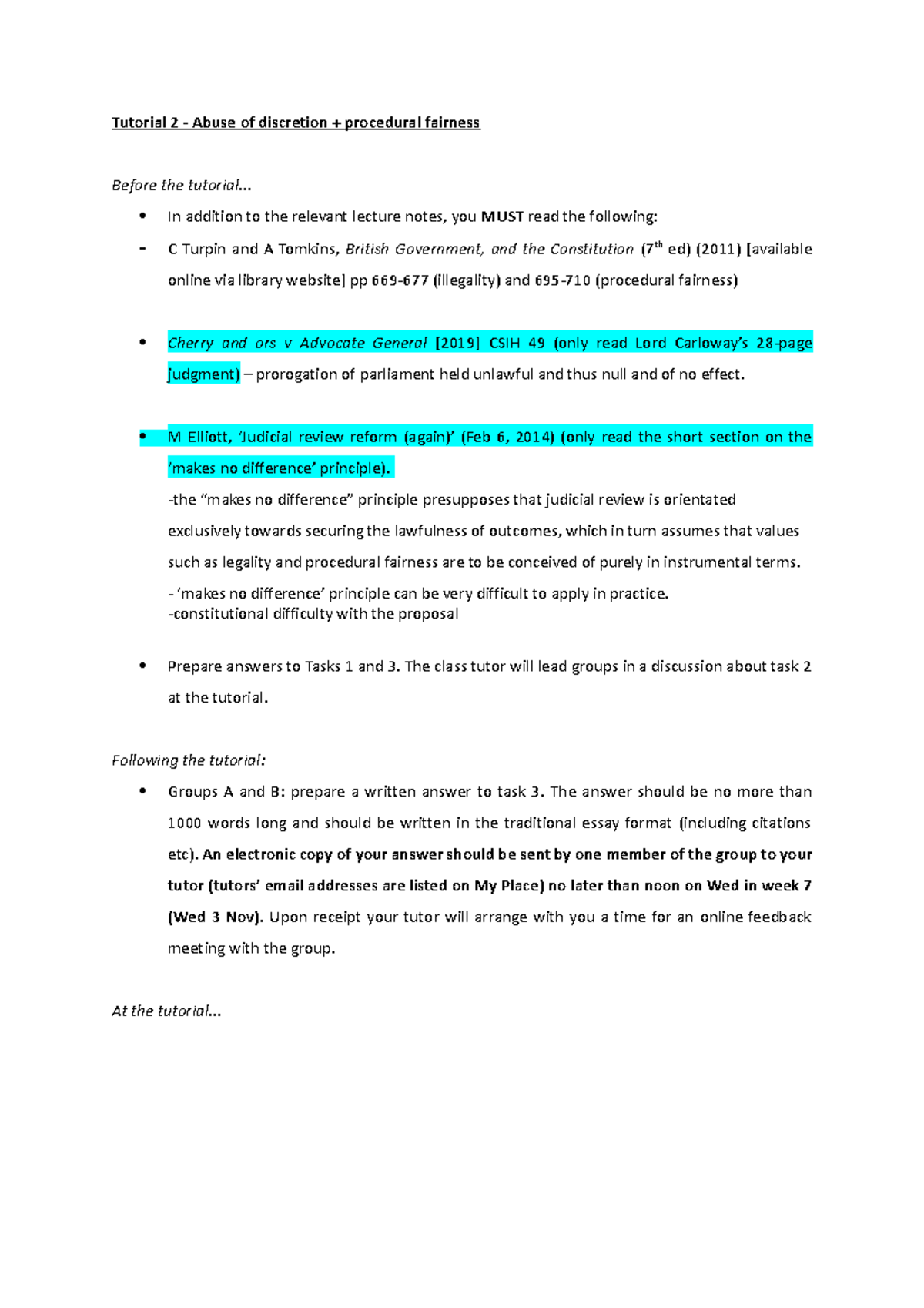 Tutorial 2 - Tutorial 2 - Abuse of discretion + procedural fairness ...