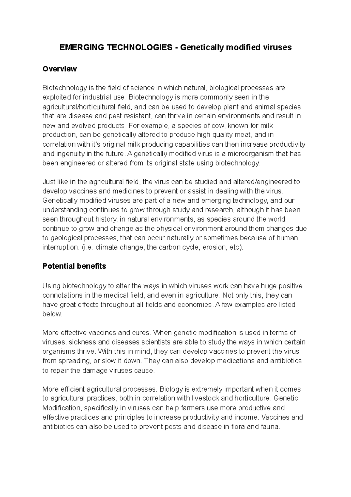 Emerging Technologies - Genetically modified viruses - EMERGING TECHNOLOGIES - Genetically ...