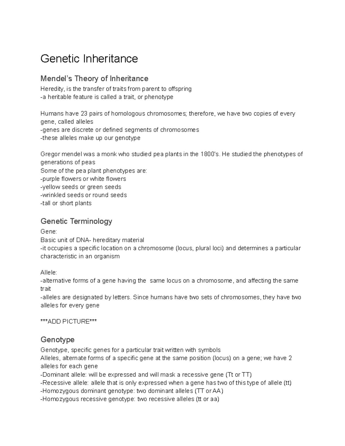 Genetic Inheritance - Genetic Inheritance Mendel’s Theory of ...