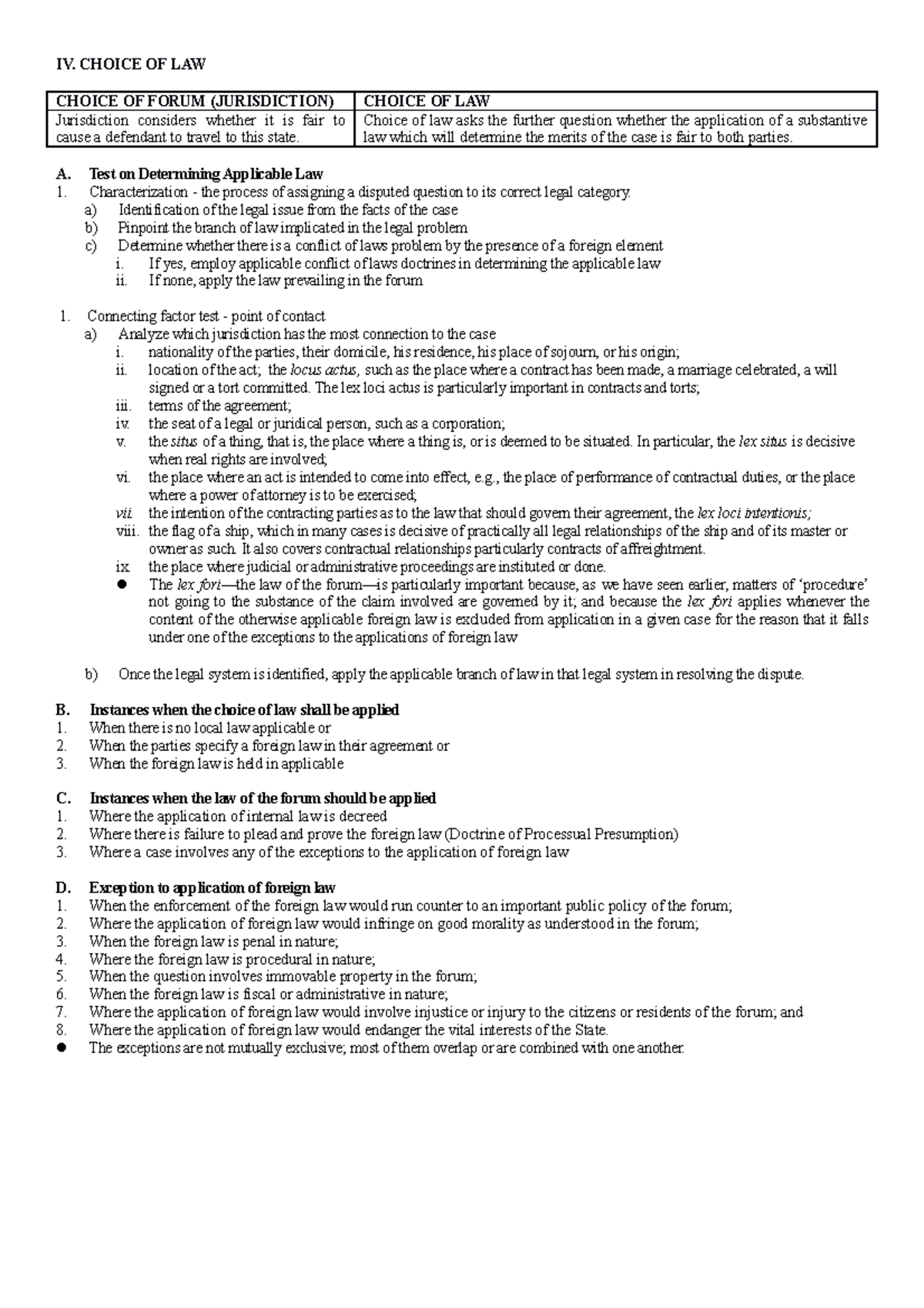 5. Choice OF LAW - Lecture Notes on Credit Transactions - IV. CHOICE OF ...