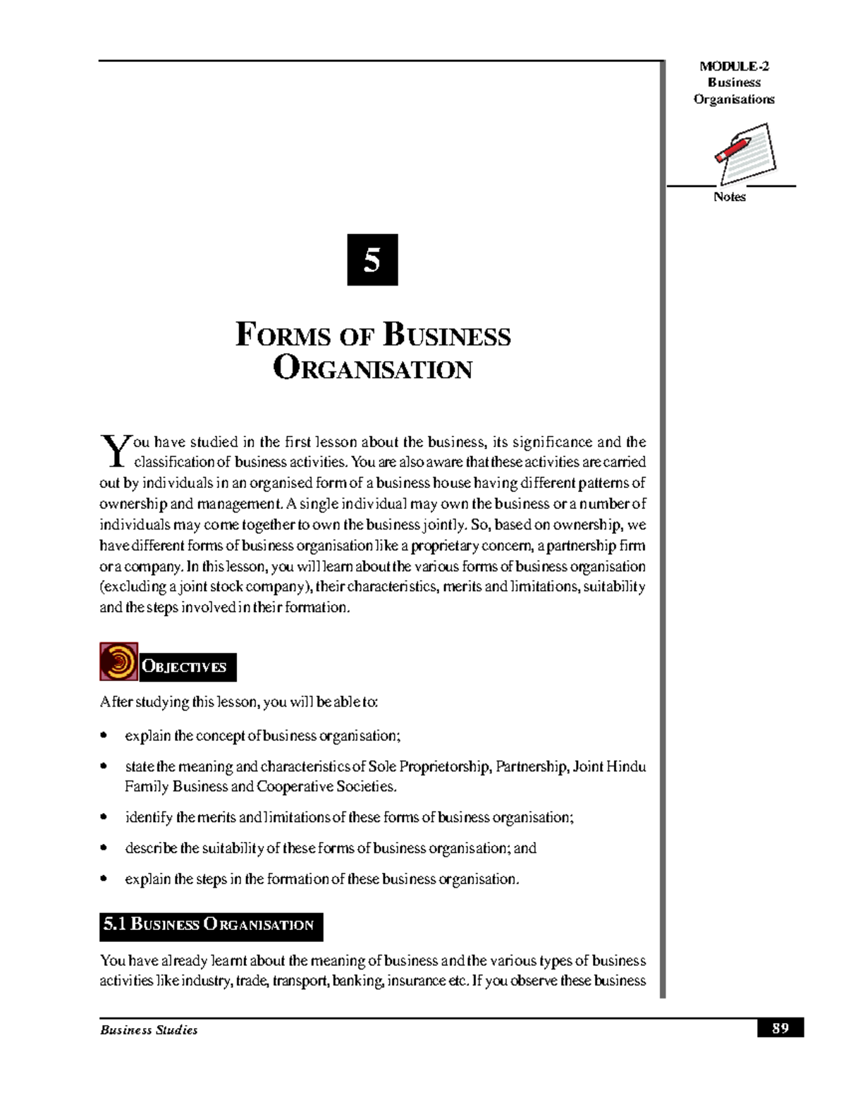 319EL5 - MODULE -2 Business Organisations Notes 5 FORMS OF BUSINESS ...