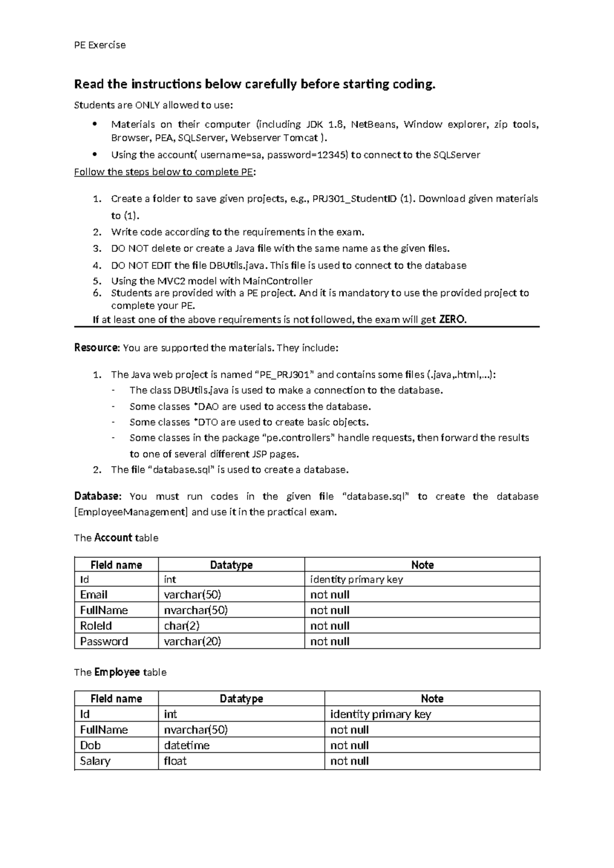 PRJ301 PE Exđâs - PE Exercise Read the instructions below carefully ...