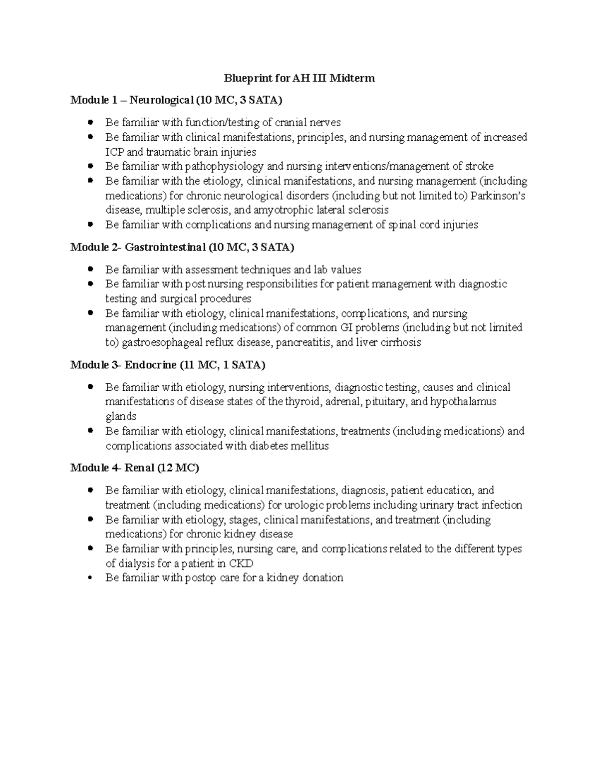 Midterm AH3 Blueprint - Grade: A - Blueprint for AH III Midterm Module ...