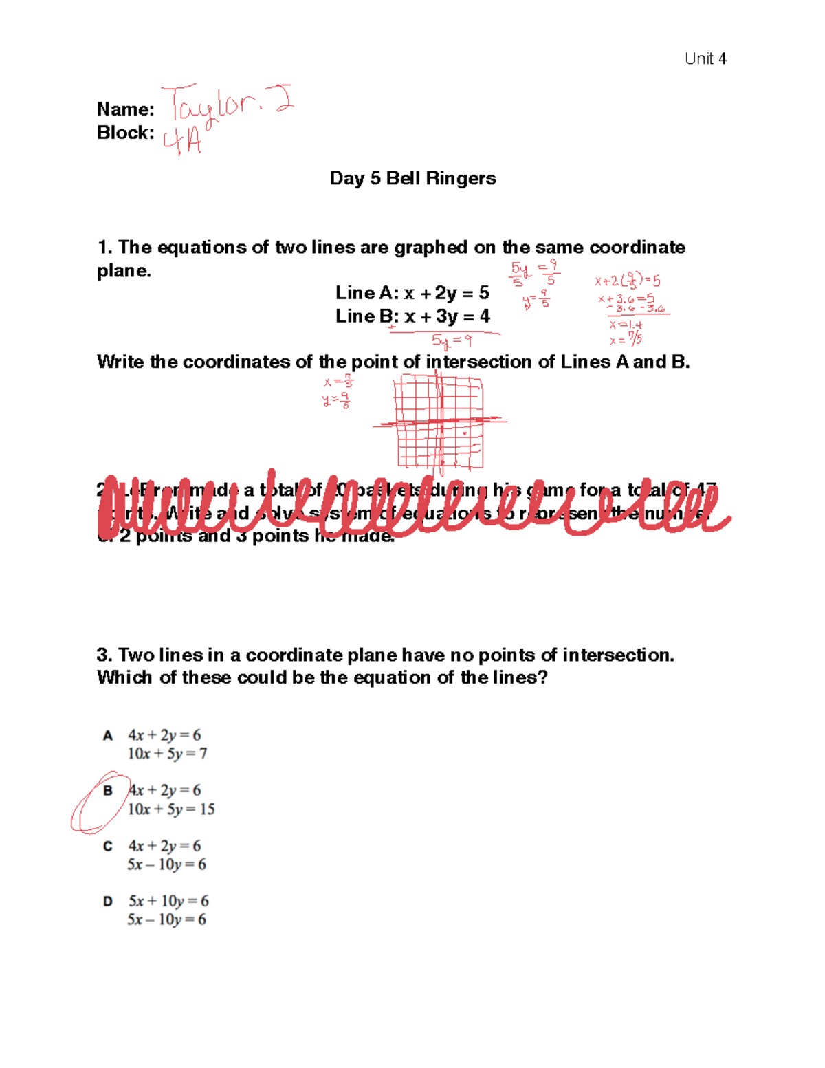 Bell+Ringer+4 - Bellwork - Unit 4 Name: Block: Day 5 Bell Ringers 1 ...