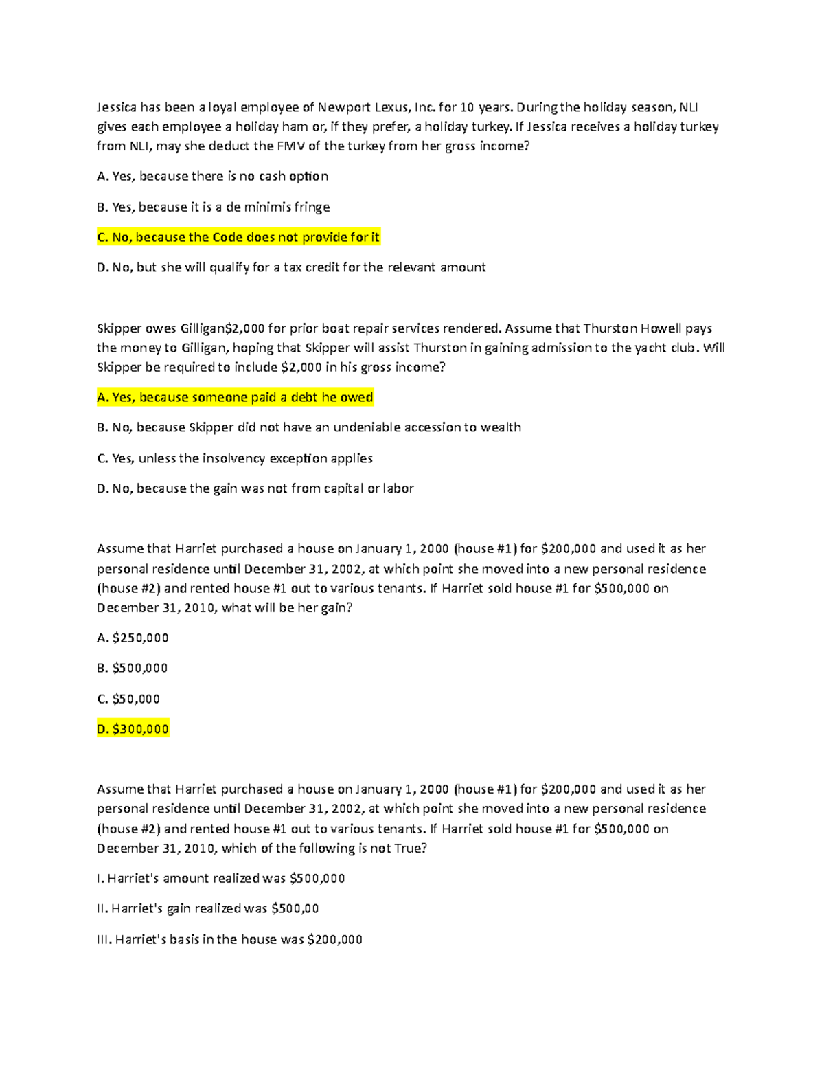 QUIZ1.ACCT 2613 - Intro To Fed Tax - Jessica has been a loyal employee ...