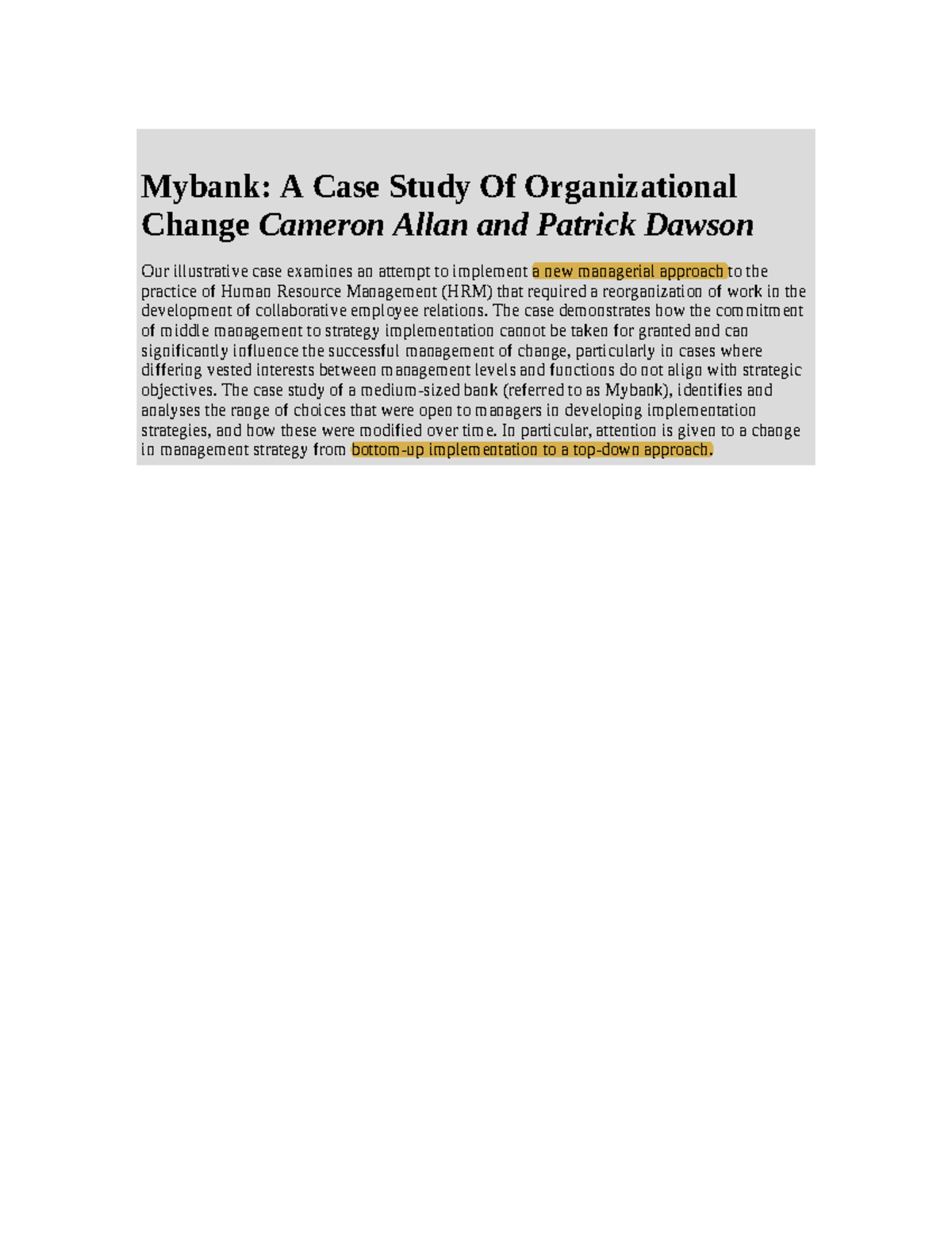 Case1 - My Bank - Case study - Mybank: A Case Study Of Organizational ...
