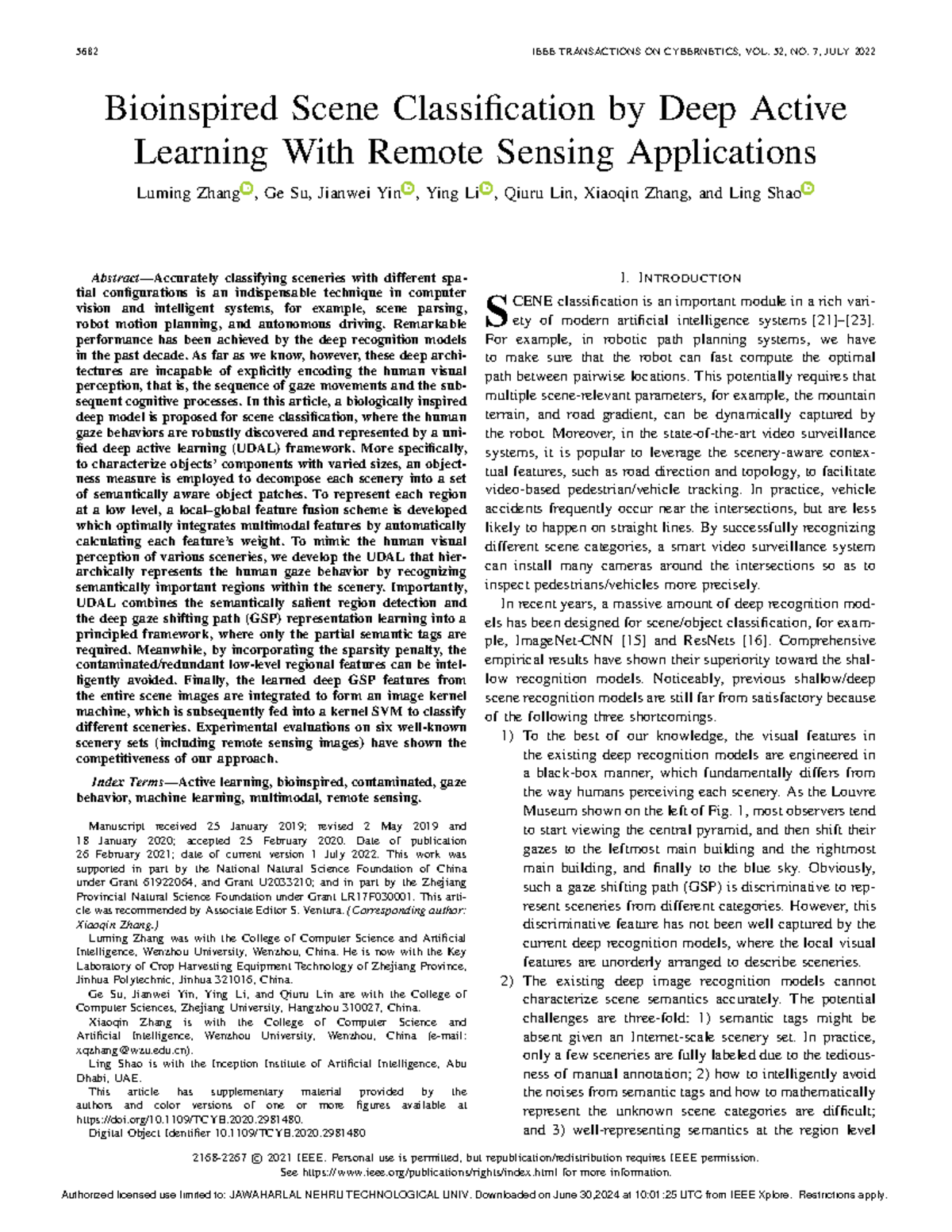 Bioinspired Scene Classification by Deep Active Learning With Remote Sensing Applications - 5682 ...