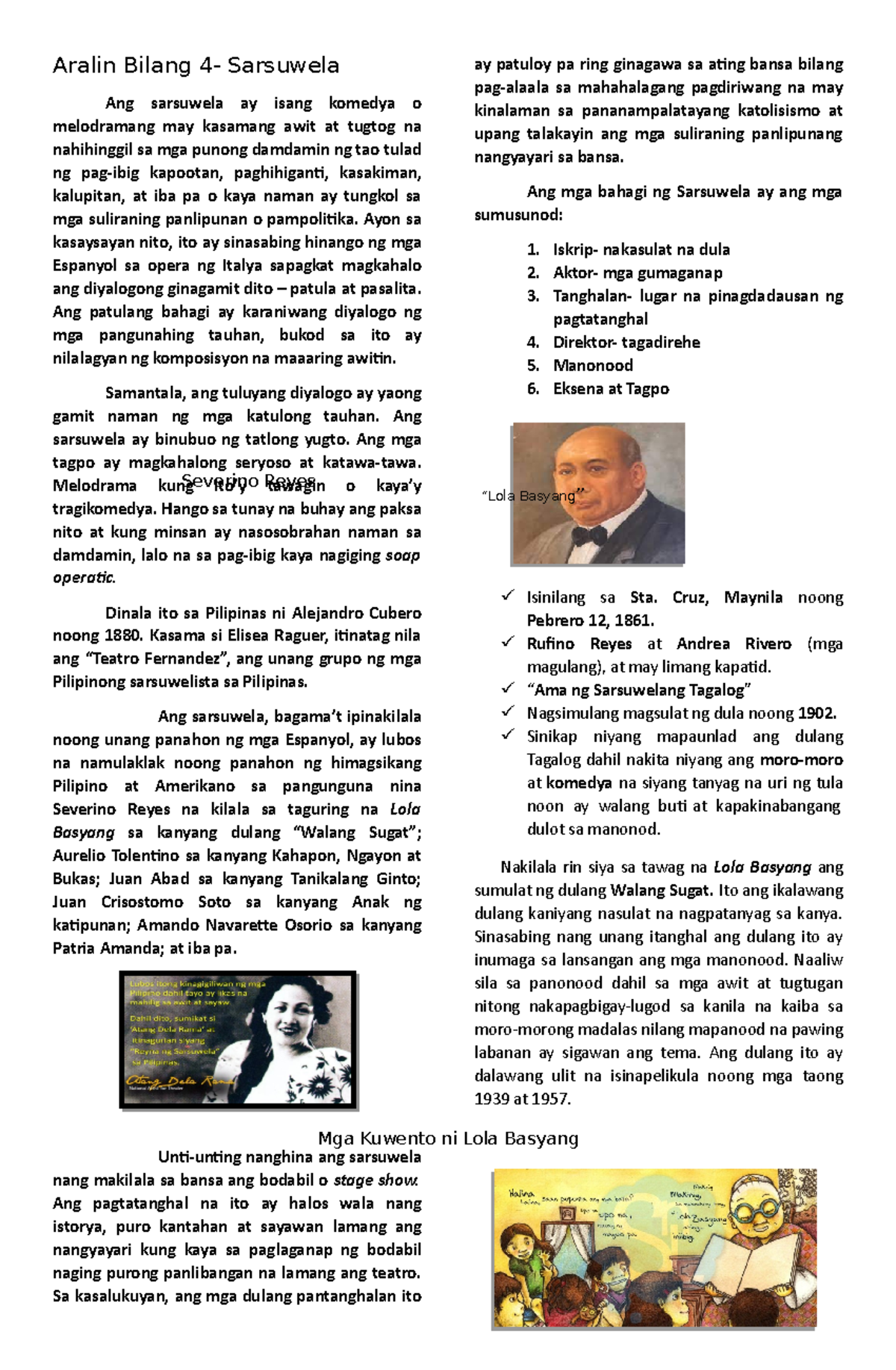 Aralin-4- Sarsuwela - abcd - Aralin Bilang 4- Sarsuwela Ang sarsuwela ...