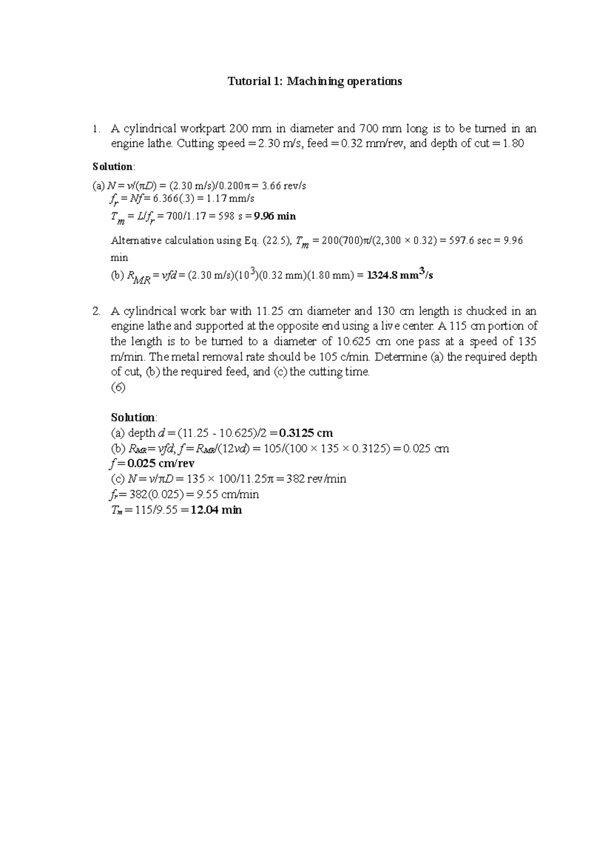 Memo for Tutorial 1 Machining operations - Tutorial 1: Machining ...