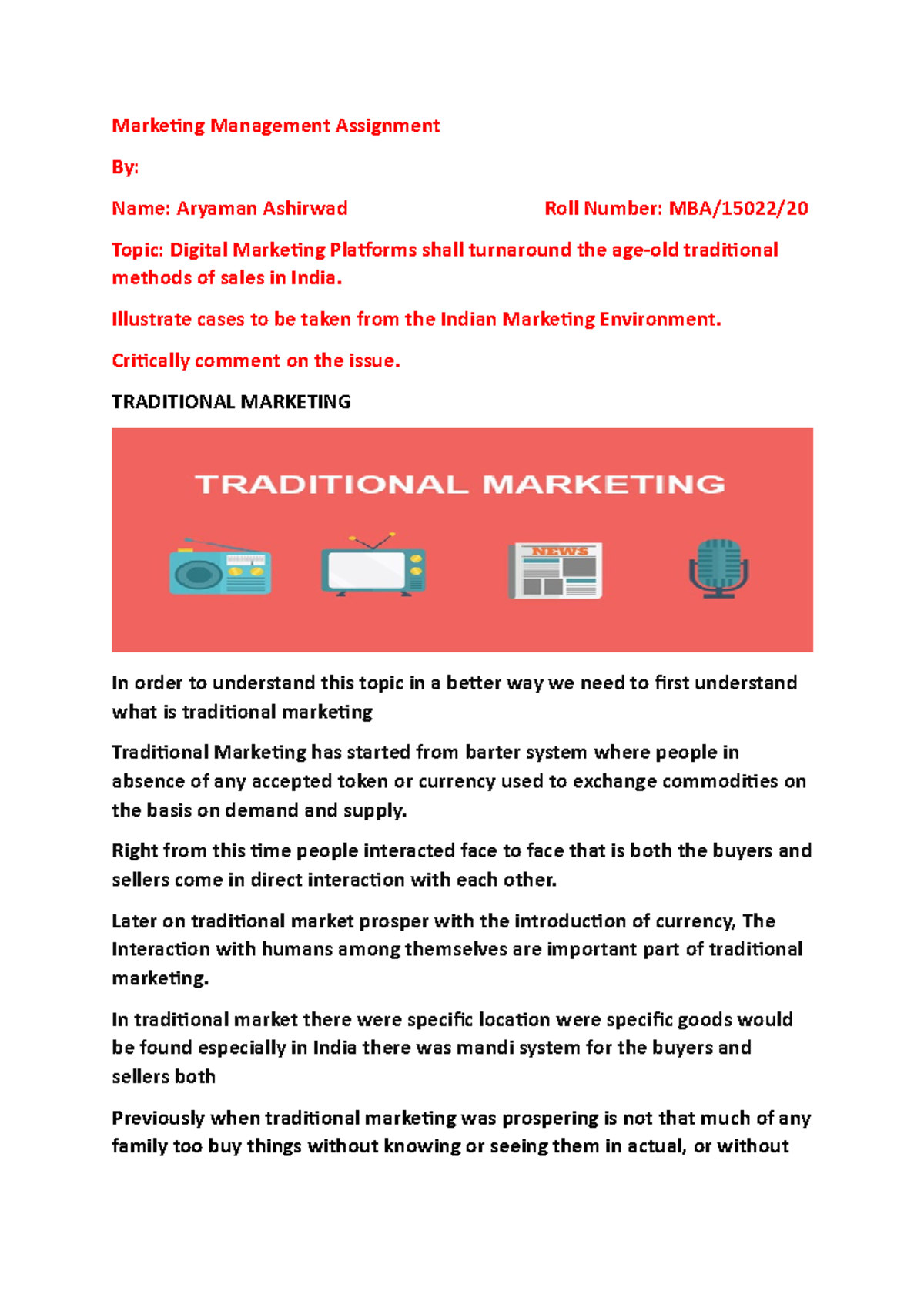 Marketing Management Assignment by Aryaman Ashirwad (MBA - Financial Markets - BIT Mesra - Studocu