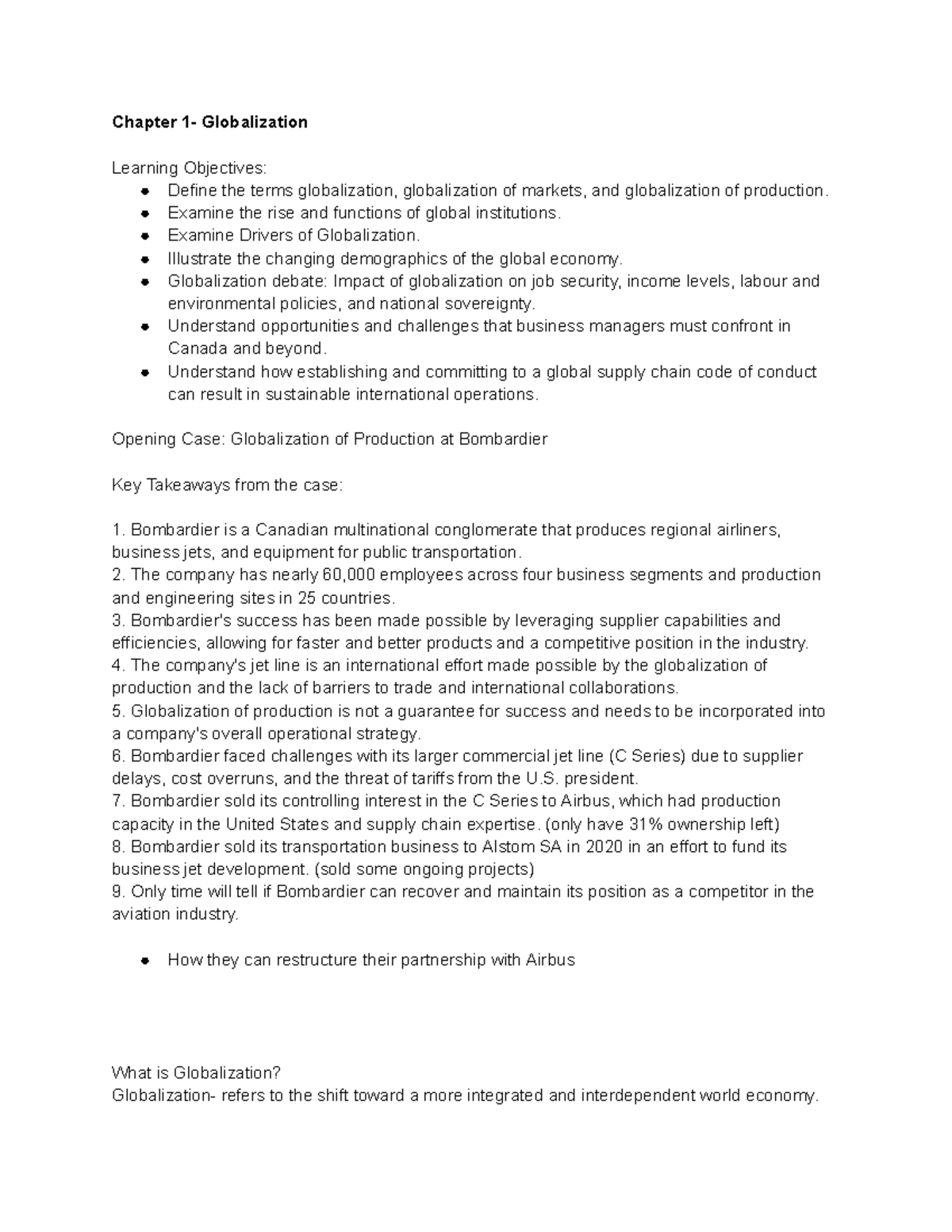 INT Business EXAM Notes - Chapter 1- Globalization Learning Objectives ...