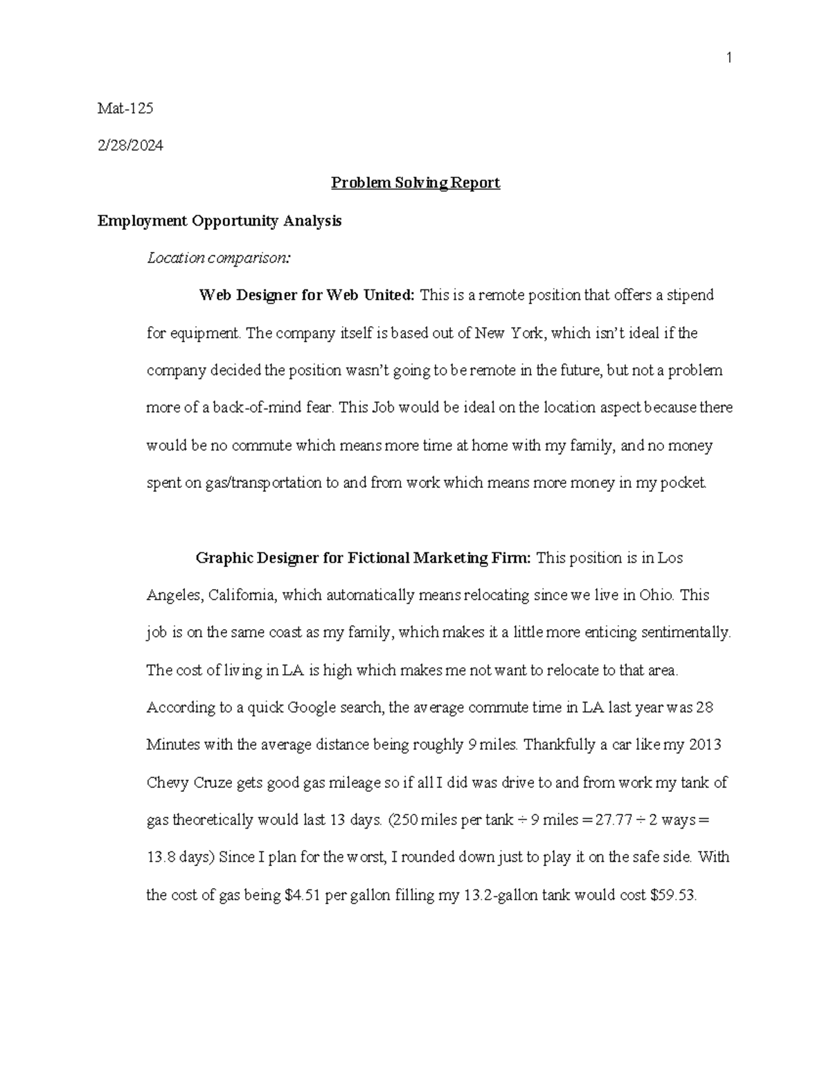 Math-125 final - Got an A - Mat- 2/28/ Problem Solving Report ...