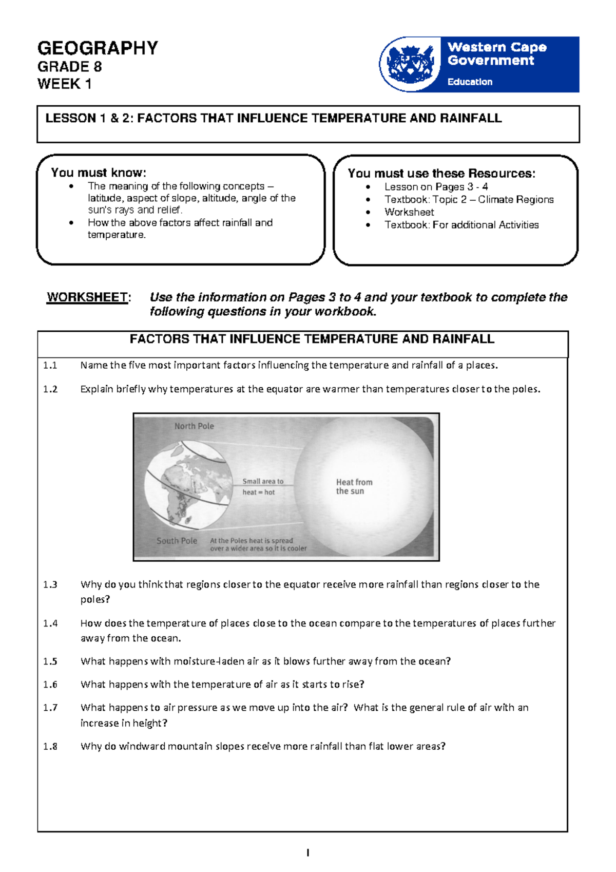 Western Cape Gov - Factors that influence temperate and rainfall ND ...