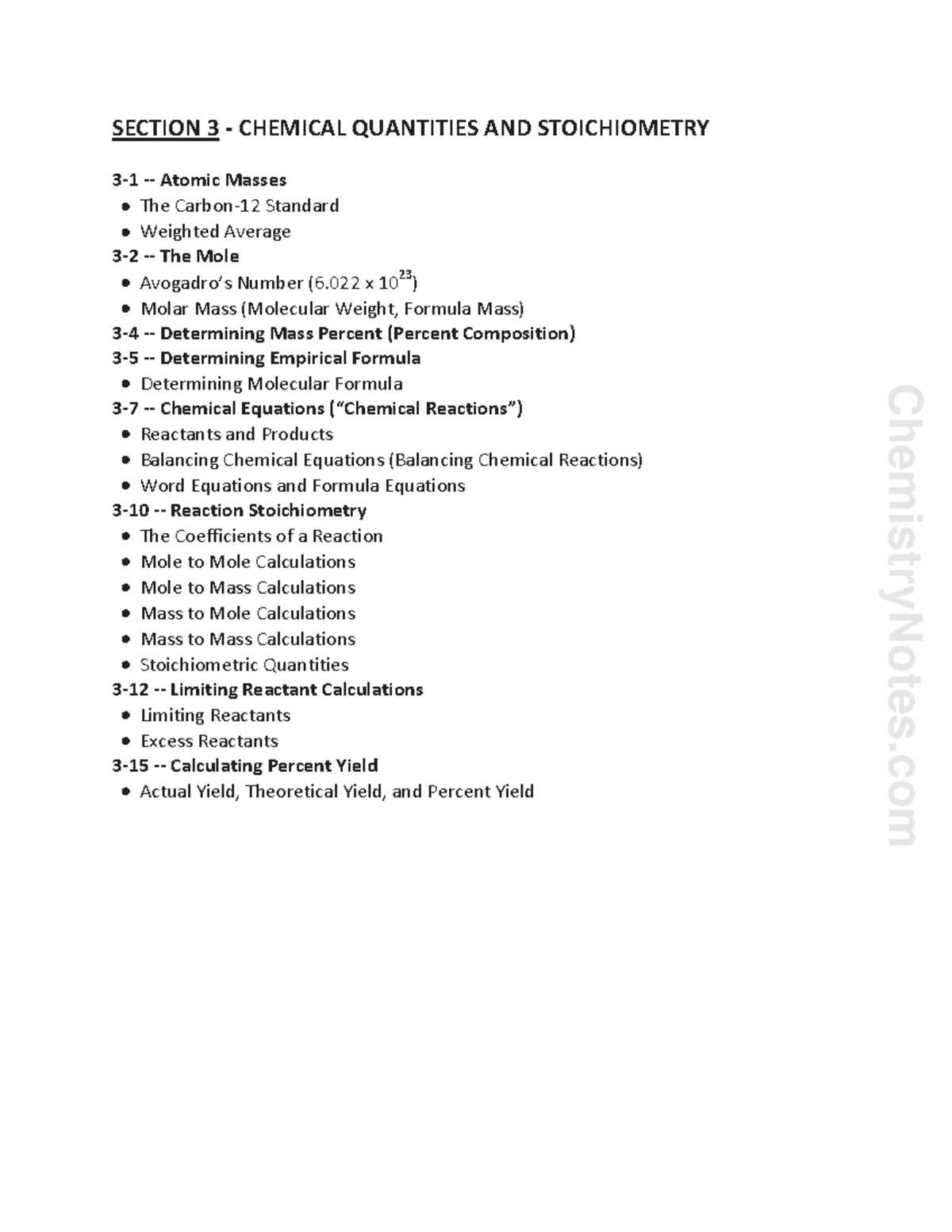 Chemical quantities and stoichiometry - SECTION 3 - CHEMICAL QUANTITIES ...