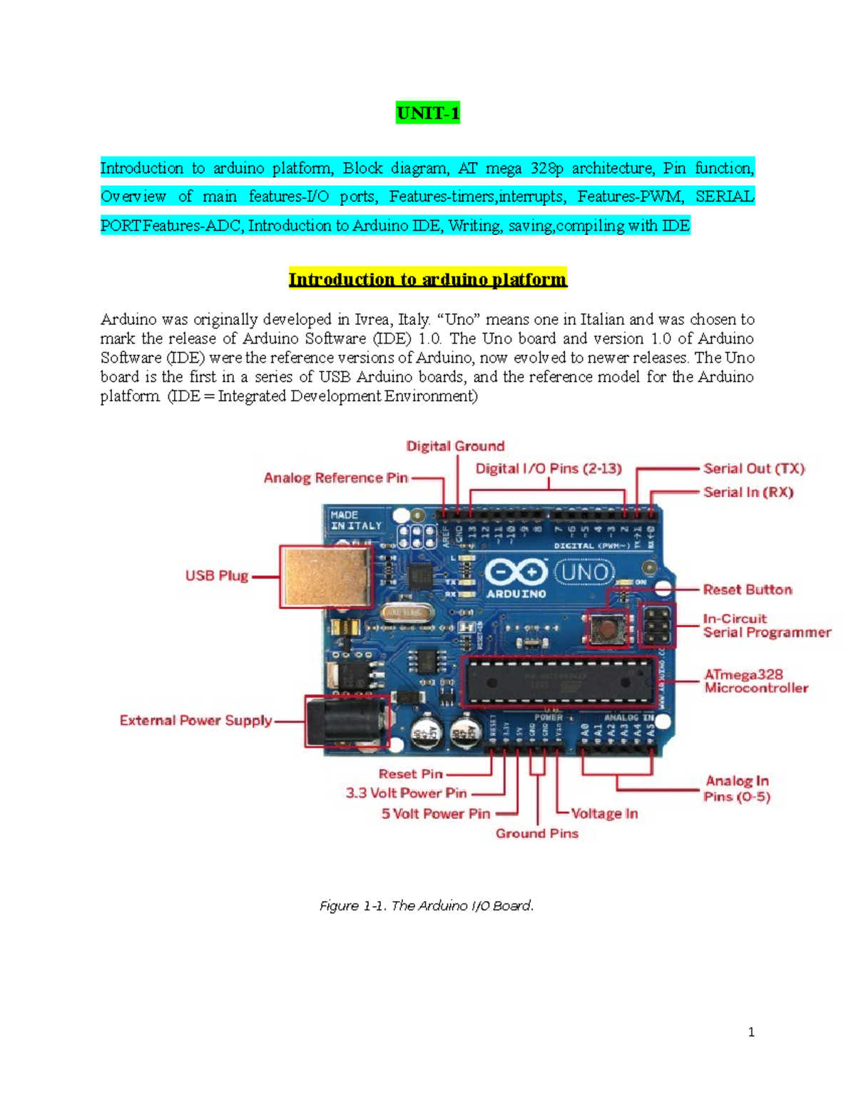Unit1 notes Ardino - xyz - UNIT- Introduction to arduino platform ...