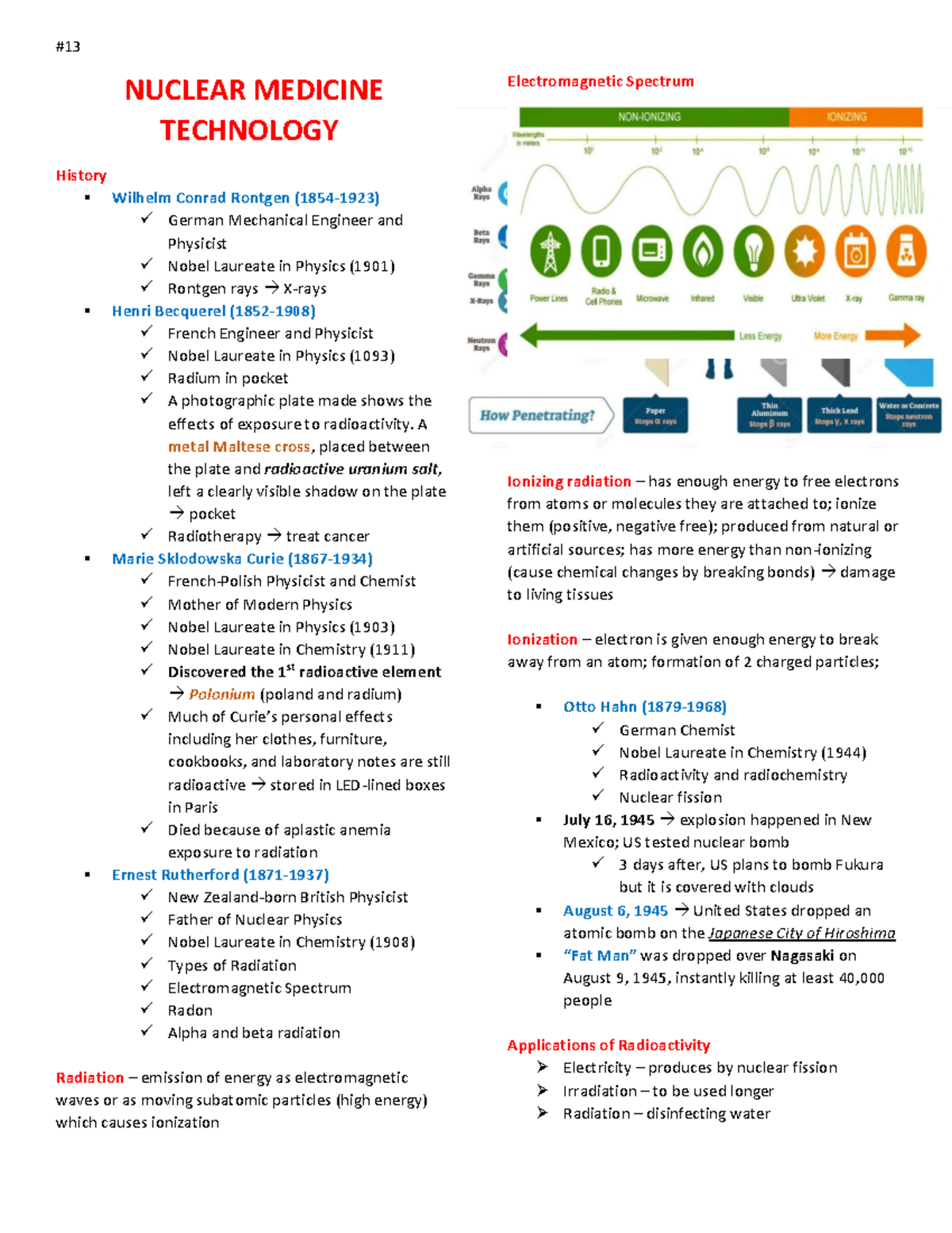 LAB15 - Nuclear Medicine Technology - NUCLEAR MEDICINE TECHNOLOGY History Wilhelm Conrad Rontgen ...