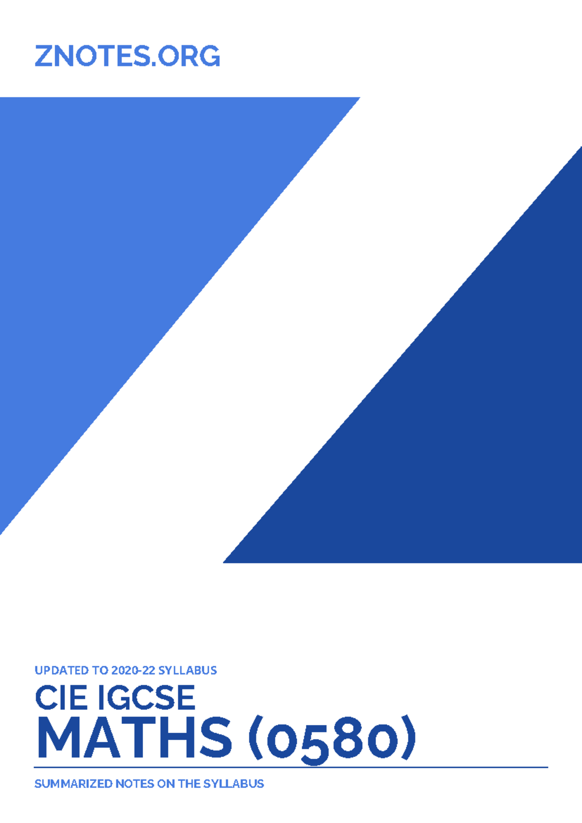 Math olevel - Notes - ZNOTES ####### SUMMARIZED NOTES ON THE SYLLABUS ...