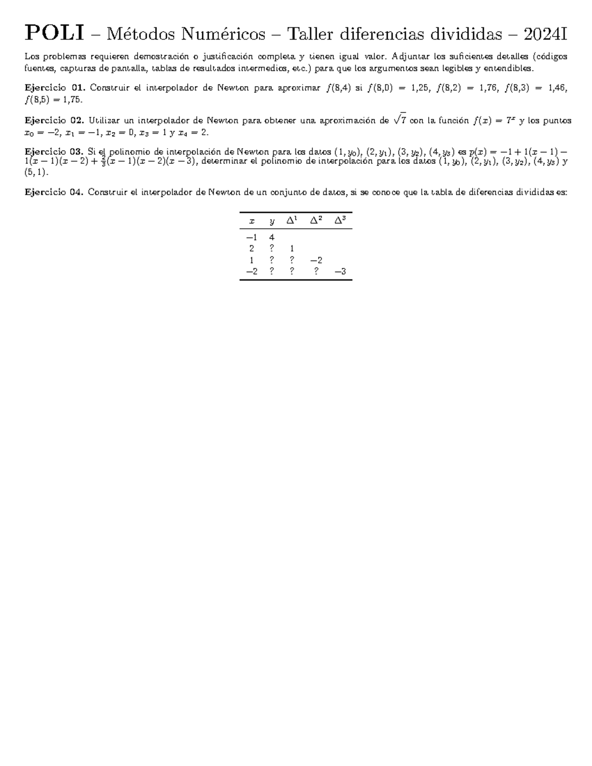 Taller DDN - MN - 1(x − 1)(x − 2) + 23 (x − 1)(x − 2)(x − 3 ...