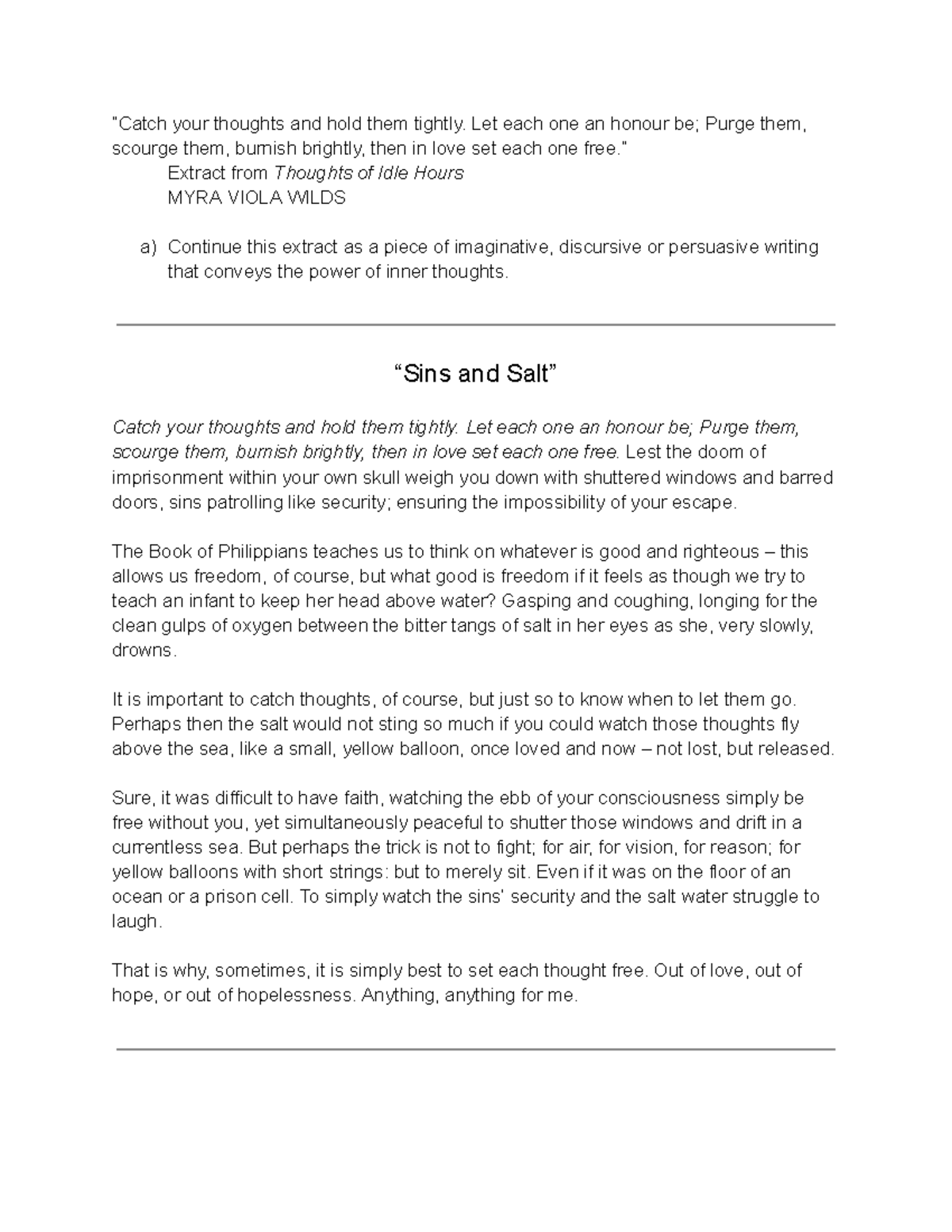 Mod C Imaginative HSC Trial - “Catch your thoughts and hold them ...