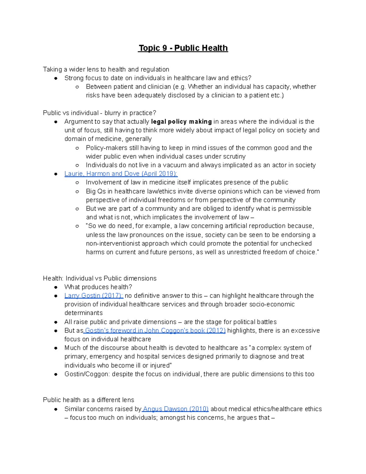 HEAL - Public Health - Lecture notes 9 - Topic 9 - Public Health Taking ...