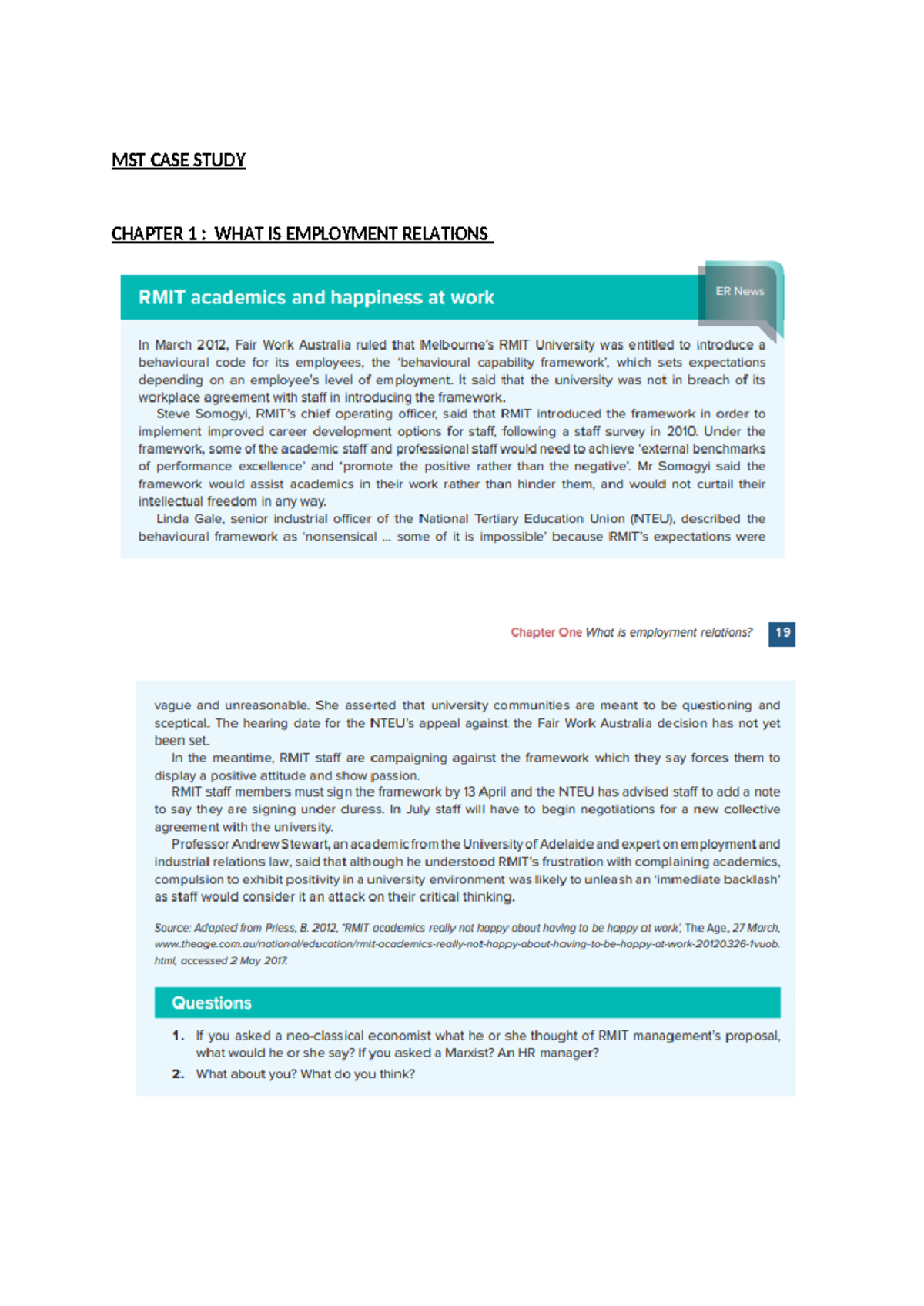 MST CASE Study - Management of industrial relations - MST CASE STUDY ...